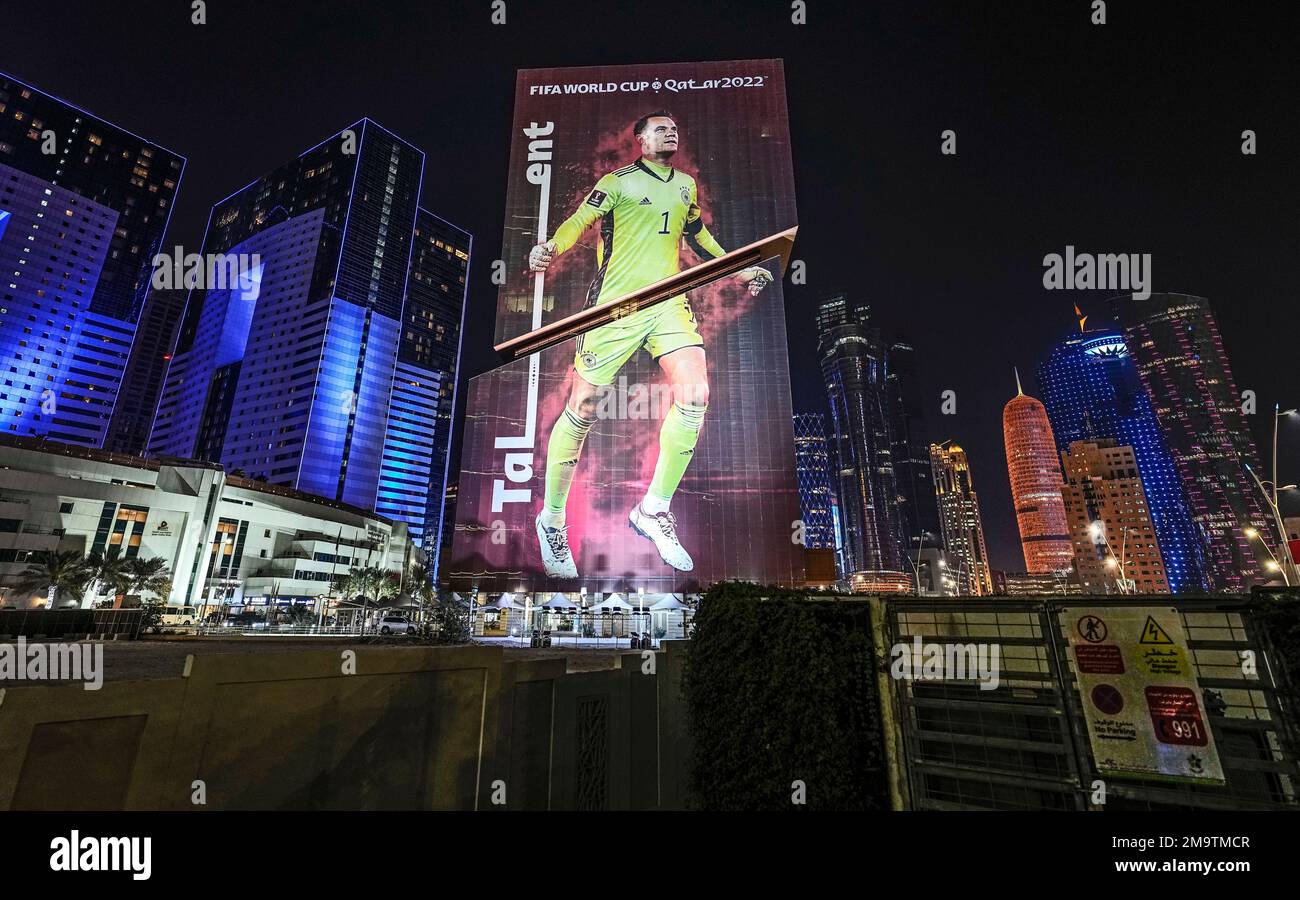 A giant FIFA World Cup advertisement on a skyscraper shows Germany's ...