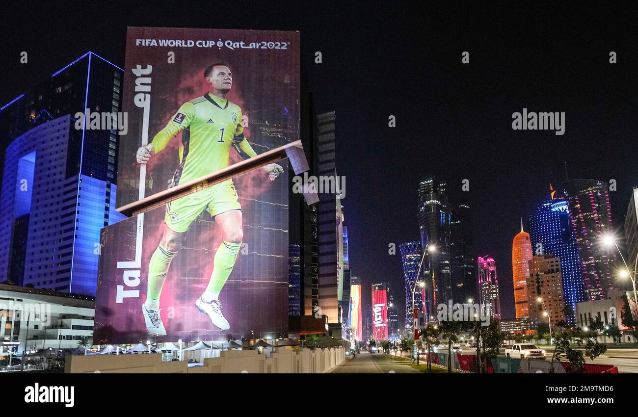 A giant FIFA World Cup advertisement on a skyscraper shows Germany's ...