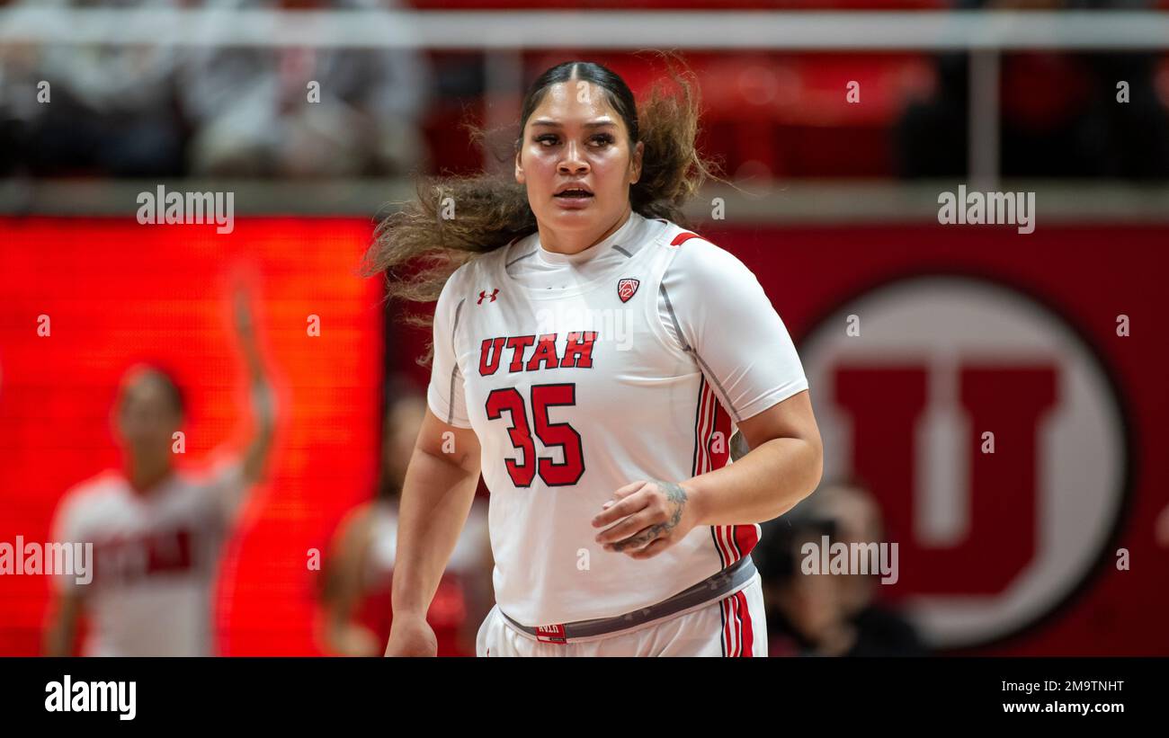 Utah Utes forward Alissa Pili (35) reacts to a foul called during an ...