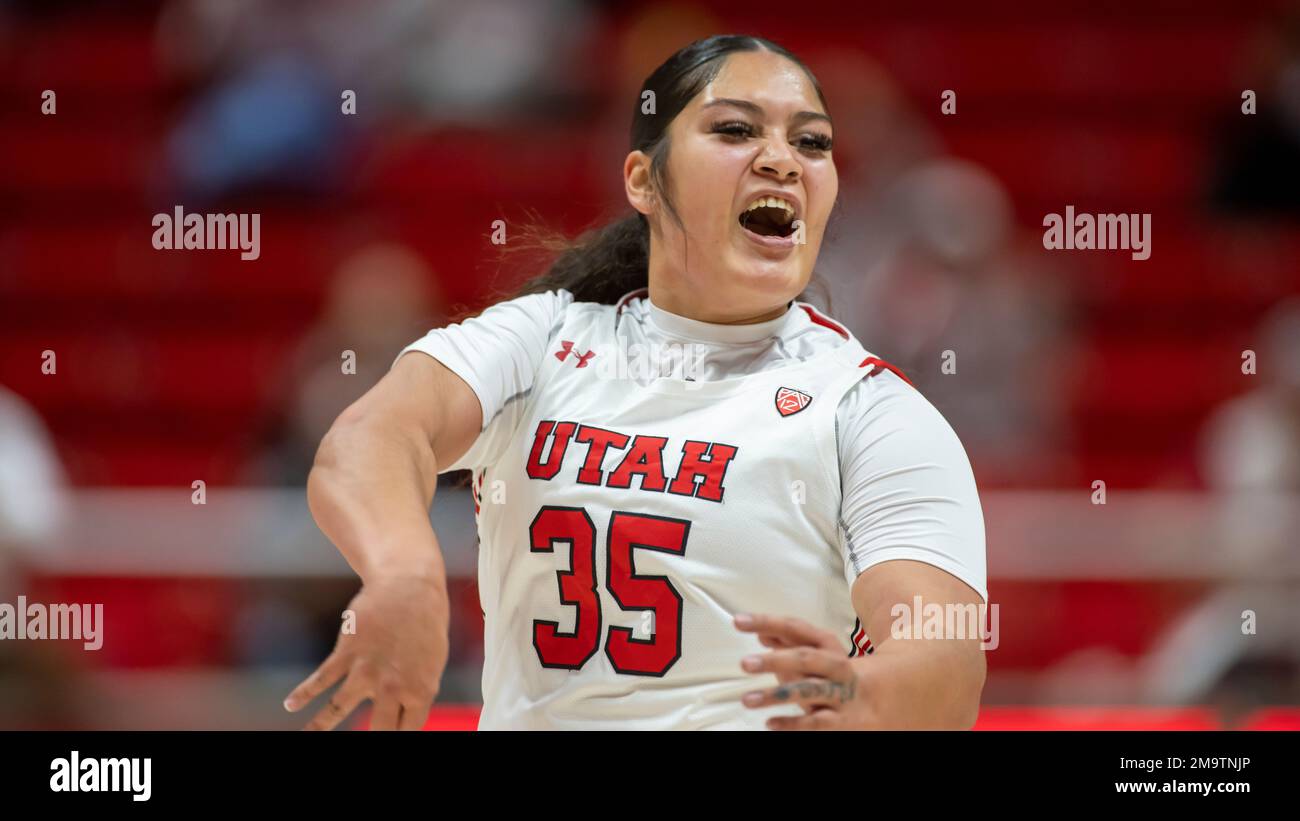 Utah Utes forward Alissa Pili (35) celebrates a made basket during an ...