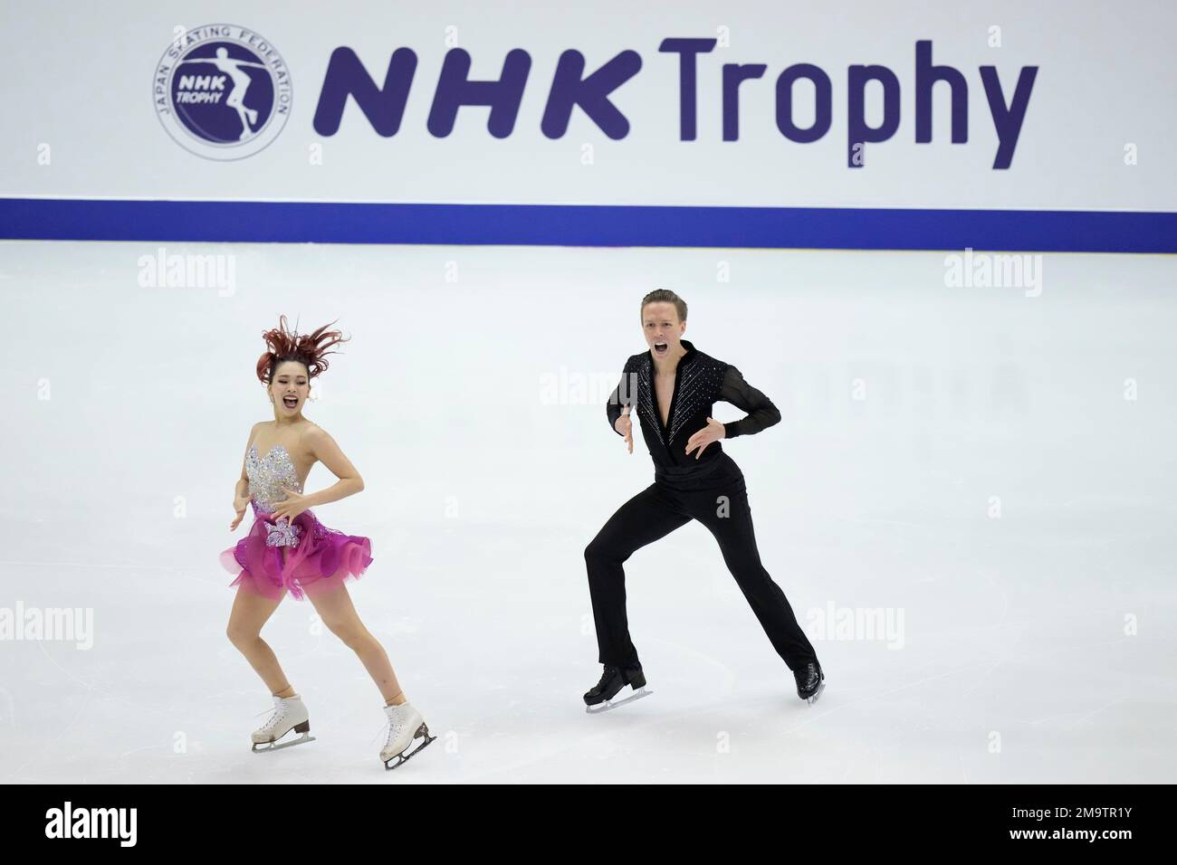 Yuka Orihara, left, and Juho Pirinen of Finland perform in the ice ...