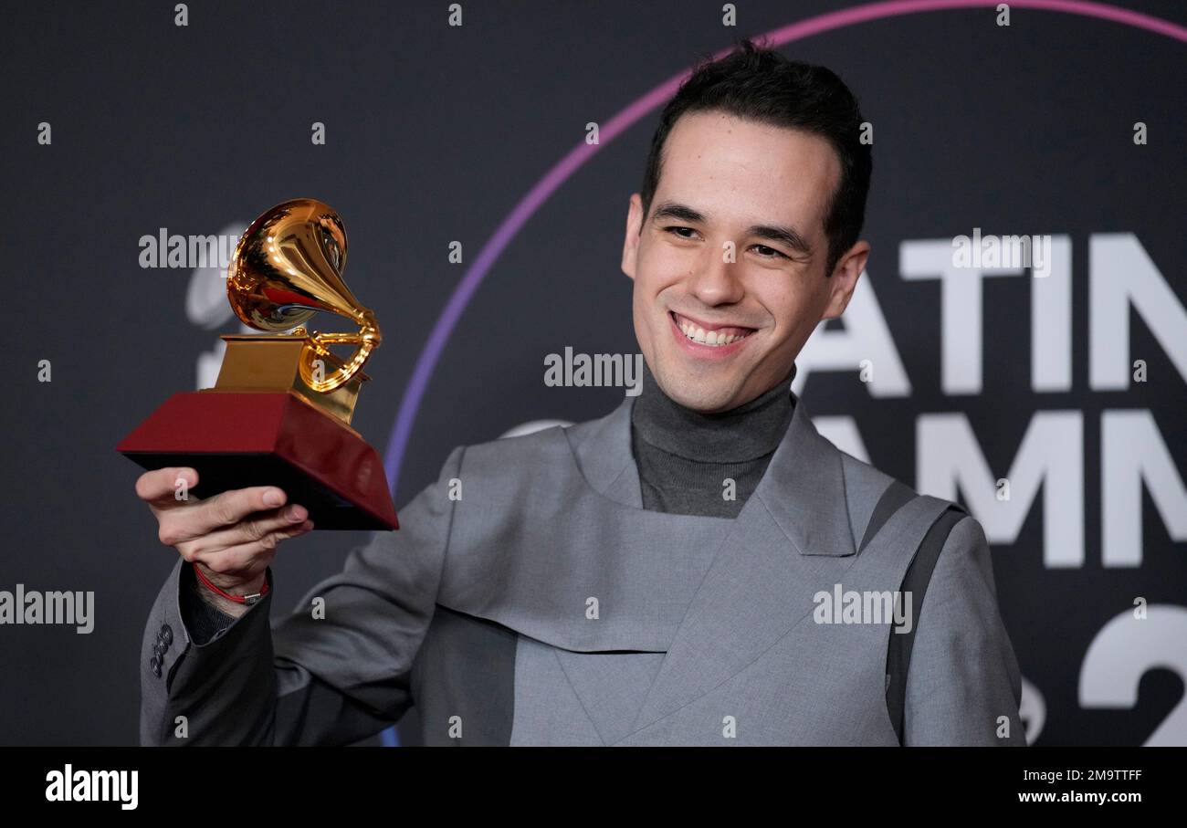 Edgar Barrera poses in the press room with the award for best regional ...