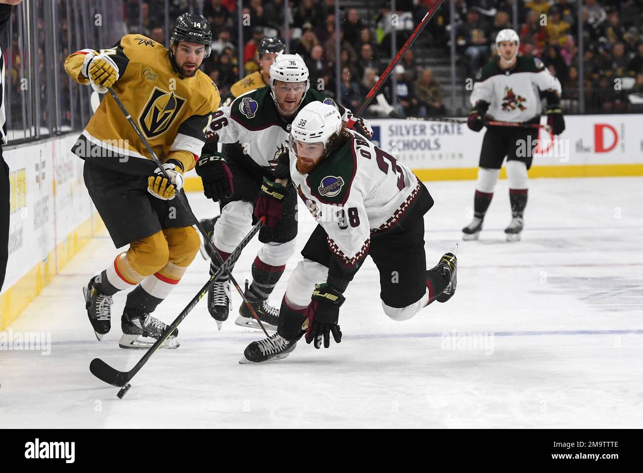 Arizona Coyotes center Liam O'Brien (38) skates away from Vegas Golden ...