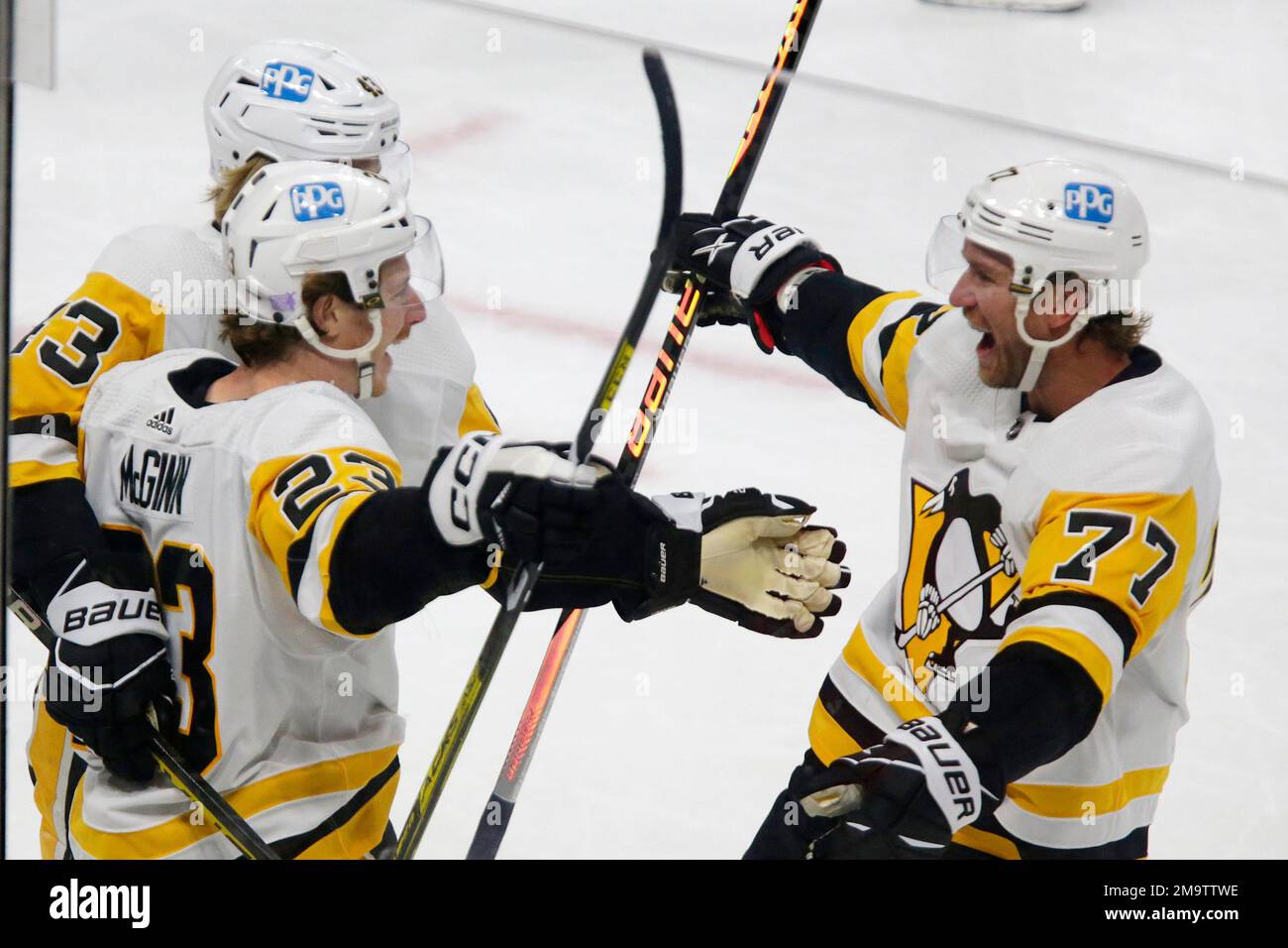 Pittsburgh Penguins left wing Brock McGinn (23) celebrates his goal ...