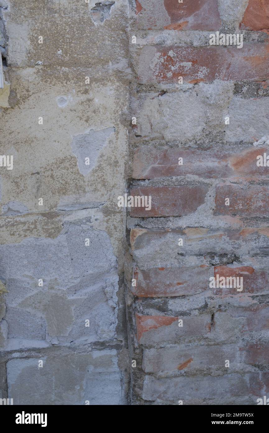 Old house brickwork exposed during renovation Stock Photo - Alamy