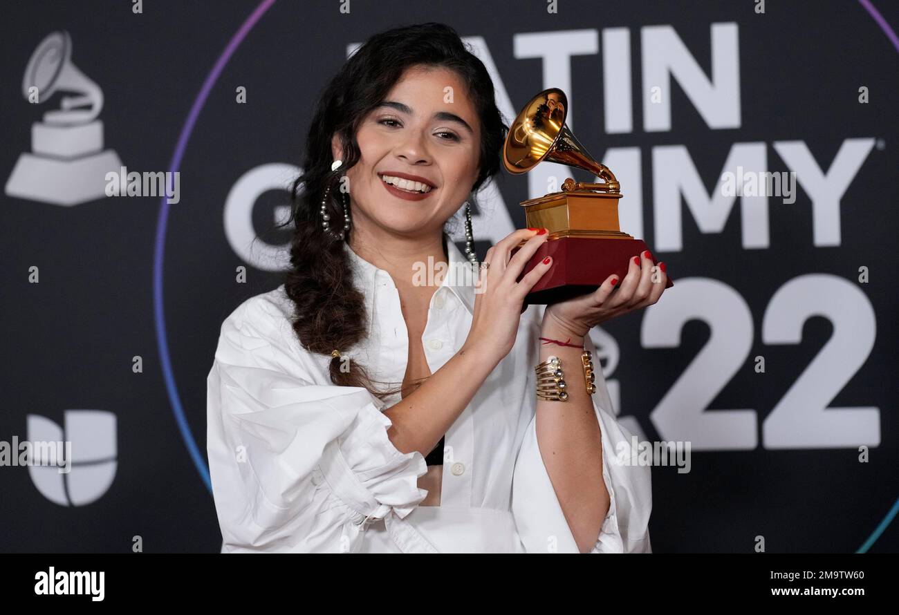 Silvana Estrada poses in the press room with the award for best new ...