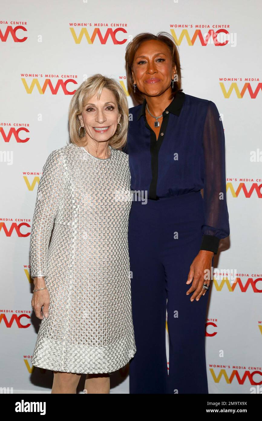 Journalists Andrea Mitchell, left, and Robin Roberts, right, attend the ...