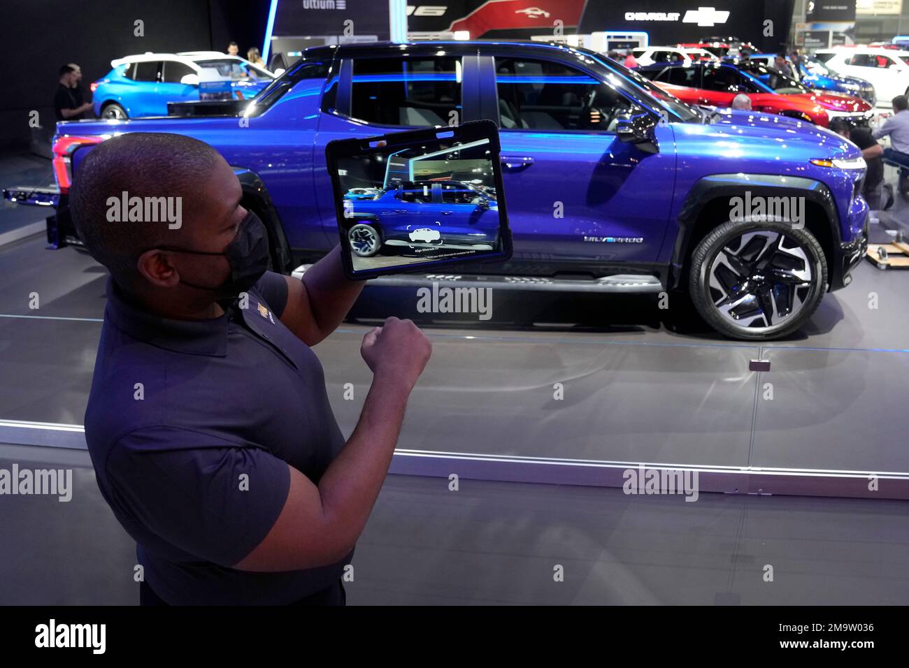 A 2024 Chevry Silverado EV is displayed at the AutoMobility LA Auto ...