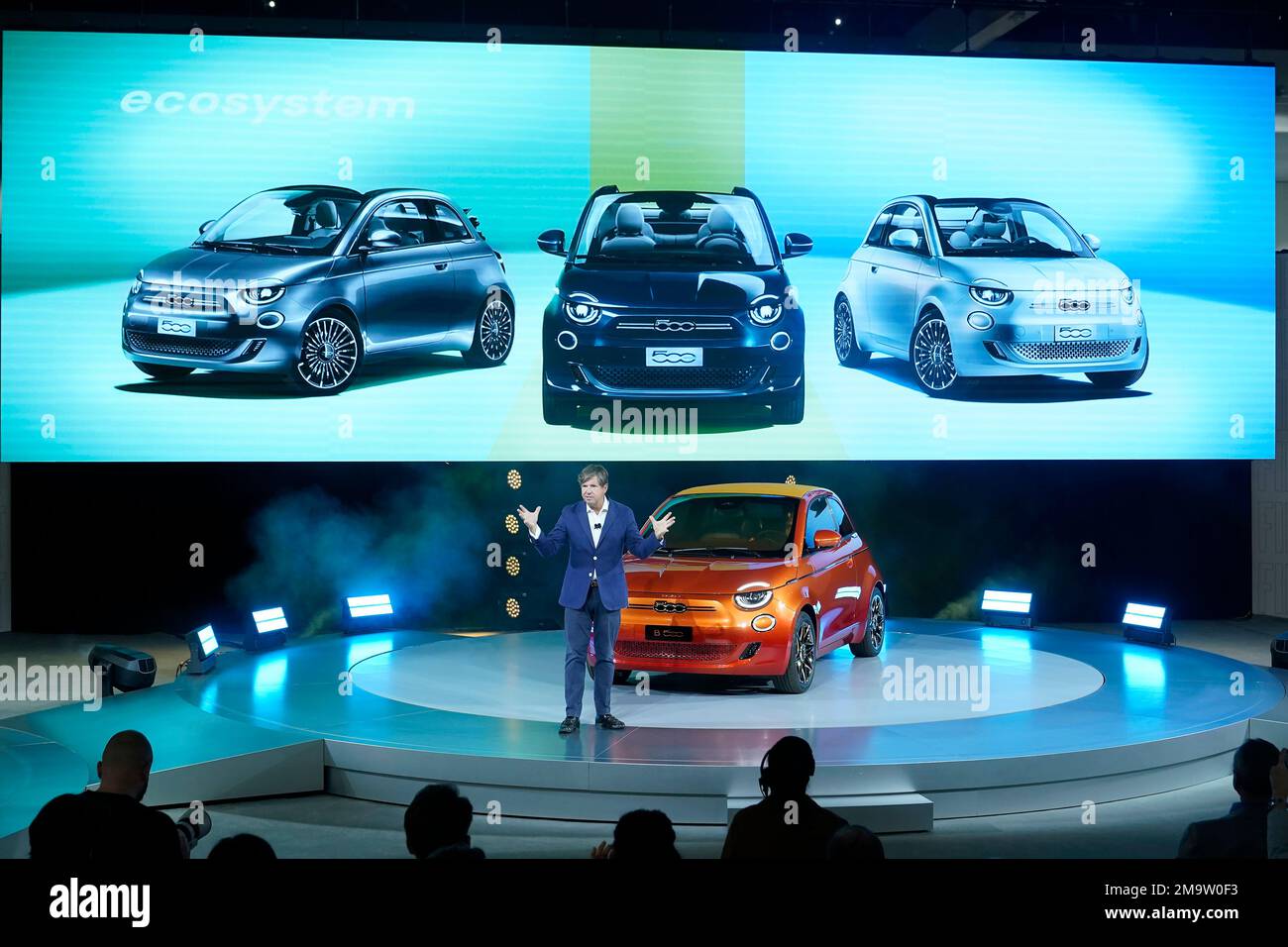 Fiat CEO Olivier François speaks next to a Fiat 500 car at the ...