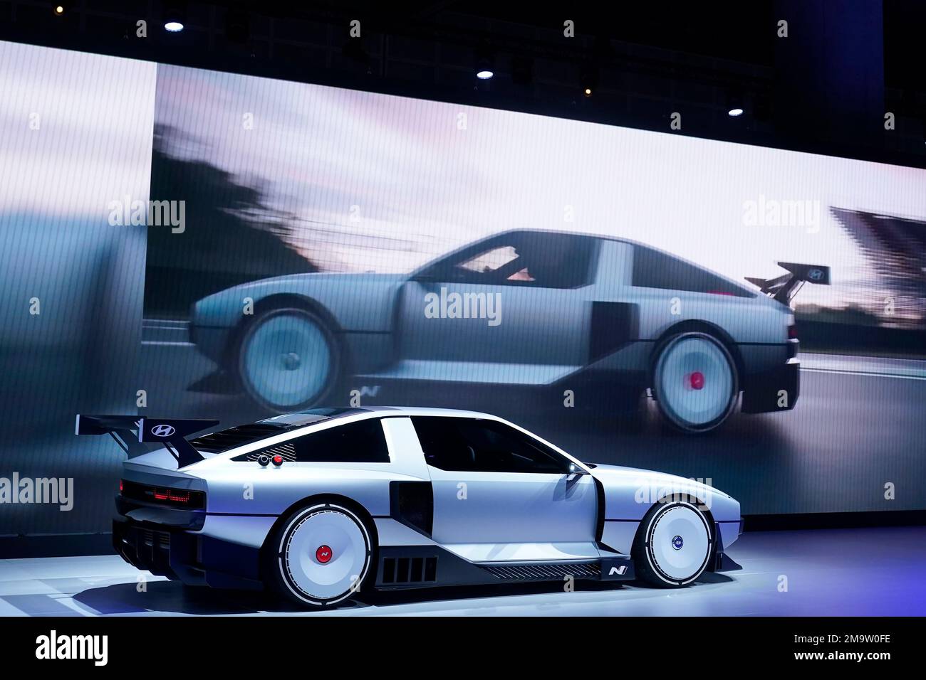 A Hyundai N Vision 74 car is displayed at the AutoMobility LA Auto Show ...