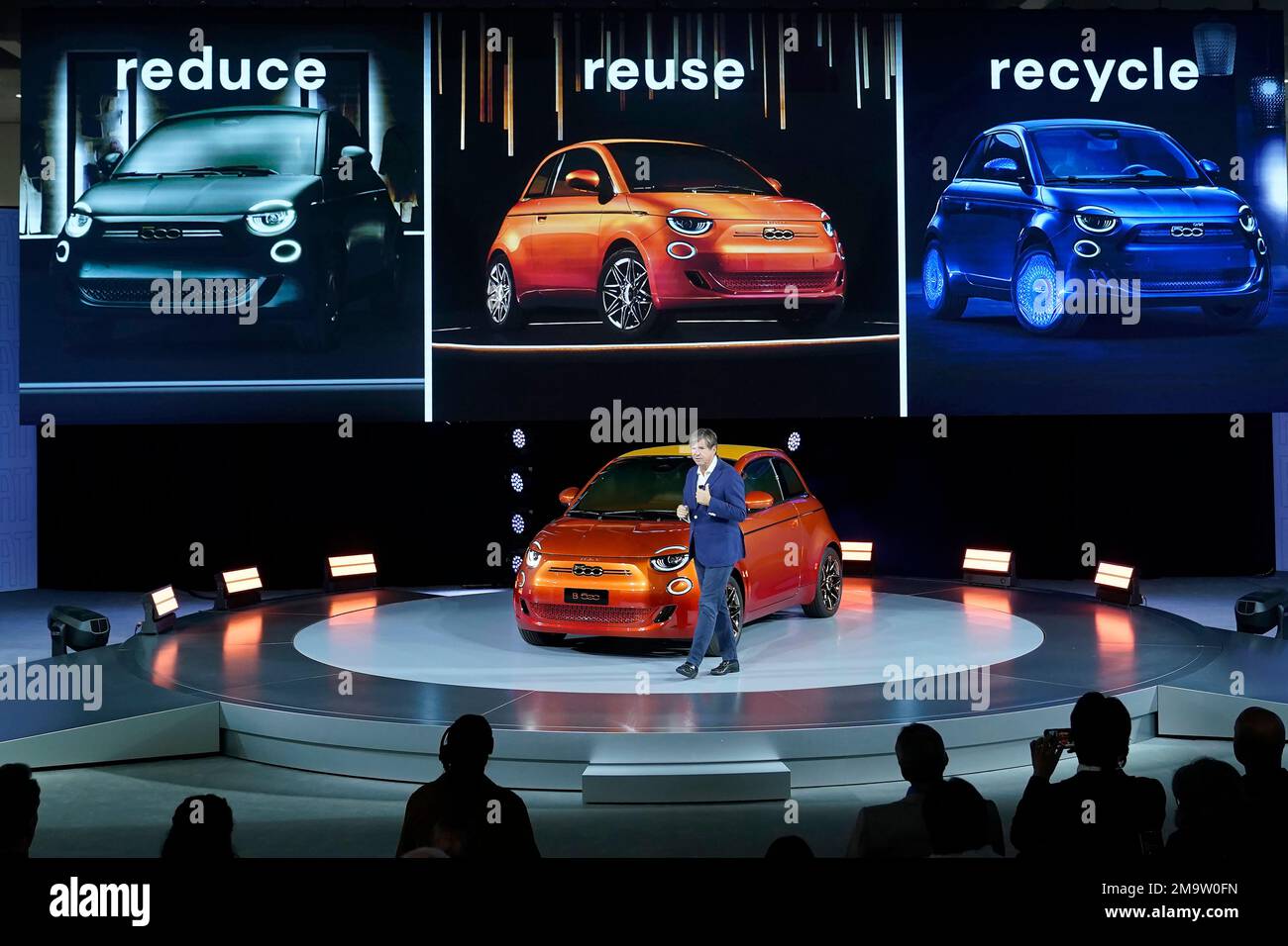 Fiat CEO Olivier François speaks next to a Fiat 500 car at the ...