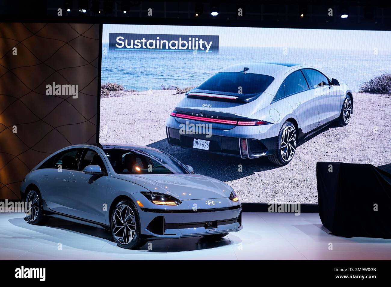 A Hyundai Ioniq 6 is displayed at the AutoMobility LA Auto Show ...