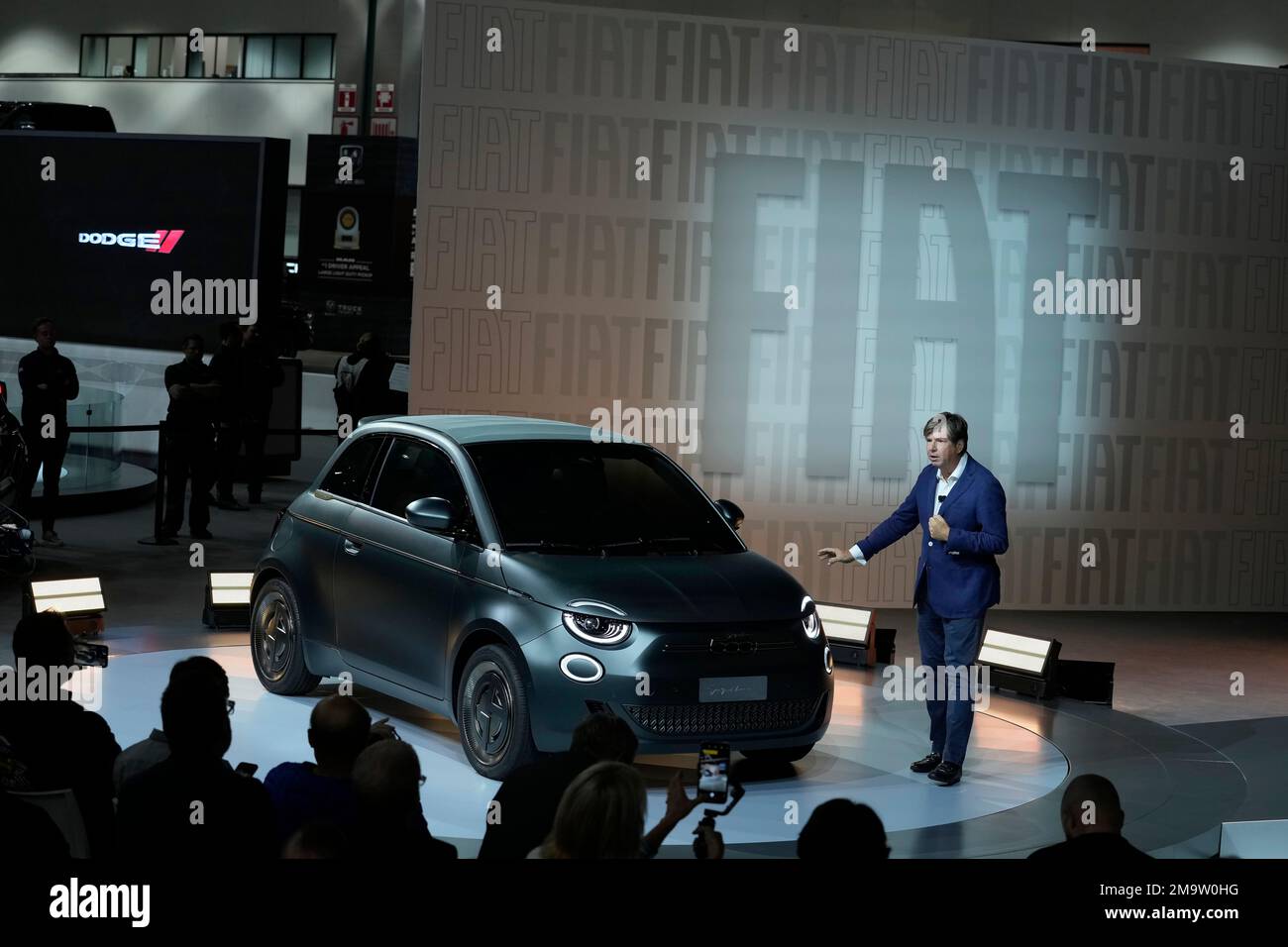 Fiat CEO Olivier François speaks next to a Fiat 500 car at the ...