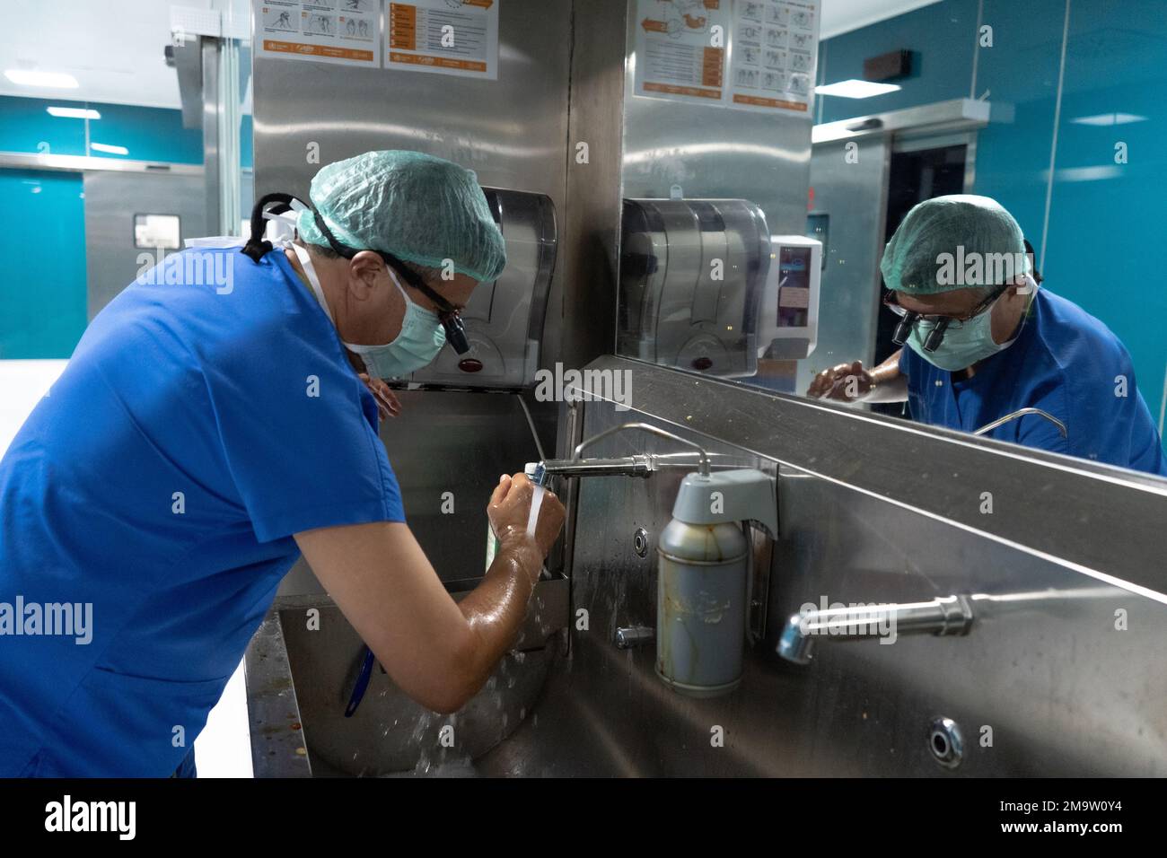 Open heart surgery doctor perform open heart surgery. Doctors in green ...