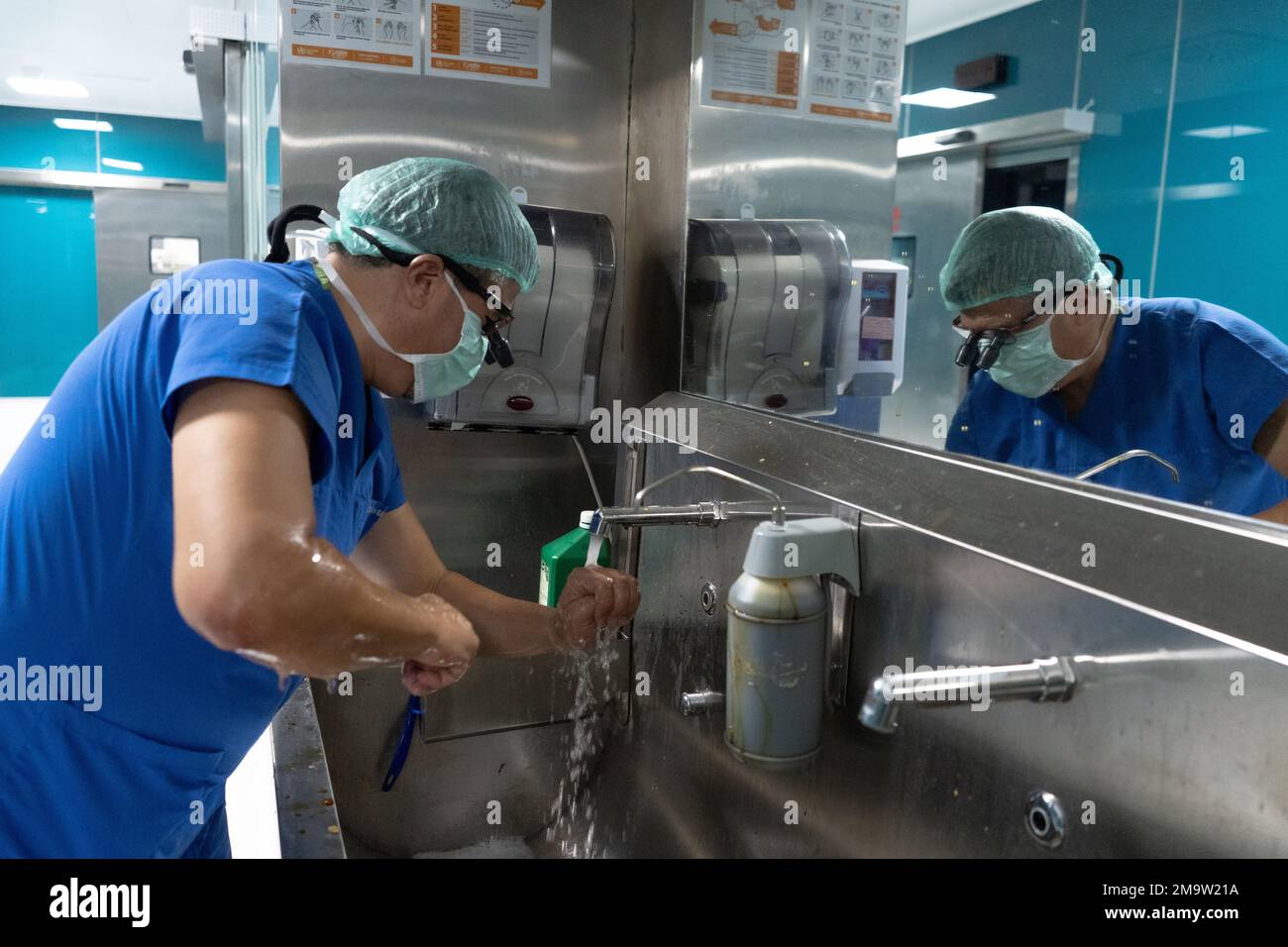 Open heart surgery doctor perform open heart surgery. Doctors in green ...