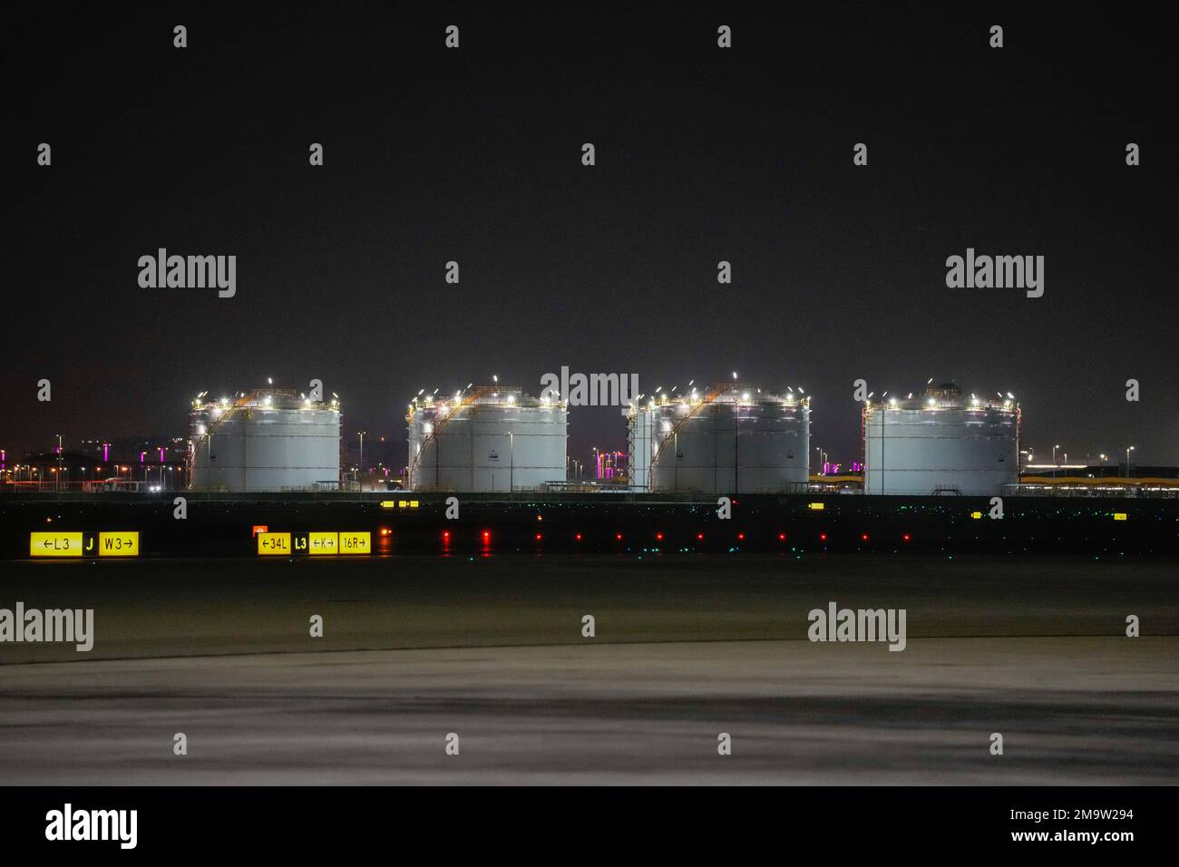 Storage tanks seen at Hamad International airport in Doha, Qatar ...