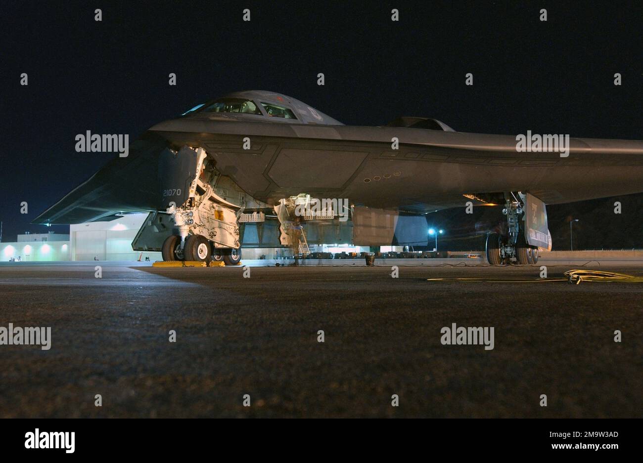 US Air Force (USAF) B-2 Spirit bomber, "The Spirit of Ohio," sits on ...