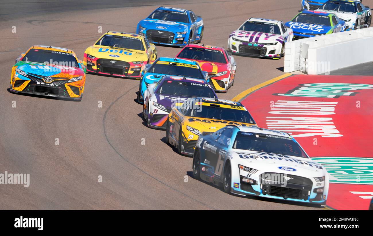 NASCAR Cup Series drivers race during the NASCAR Cup Series auto race ...
