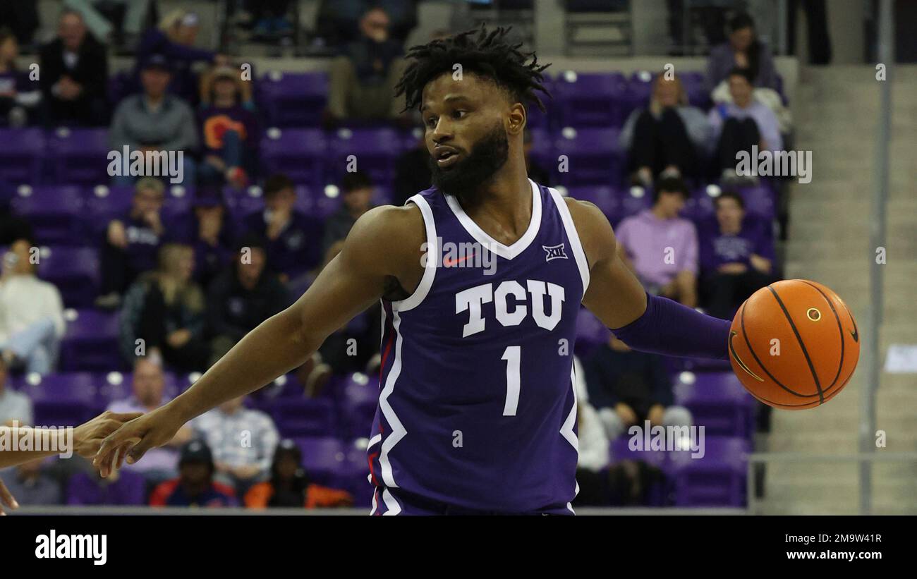 TCU guard Mike Miles Jr. (1) dribble the ball down the court against ...