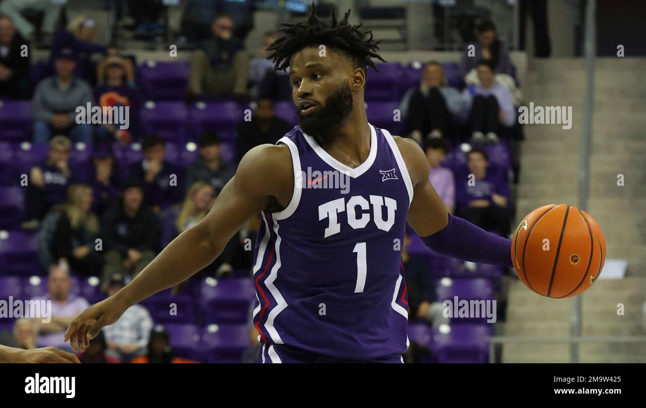 TCU guard Mike Miles Jr. (1) dribble the ball down the court against ...