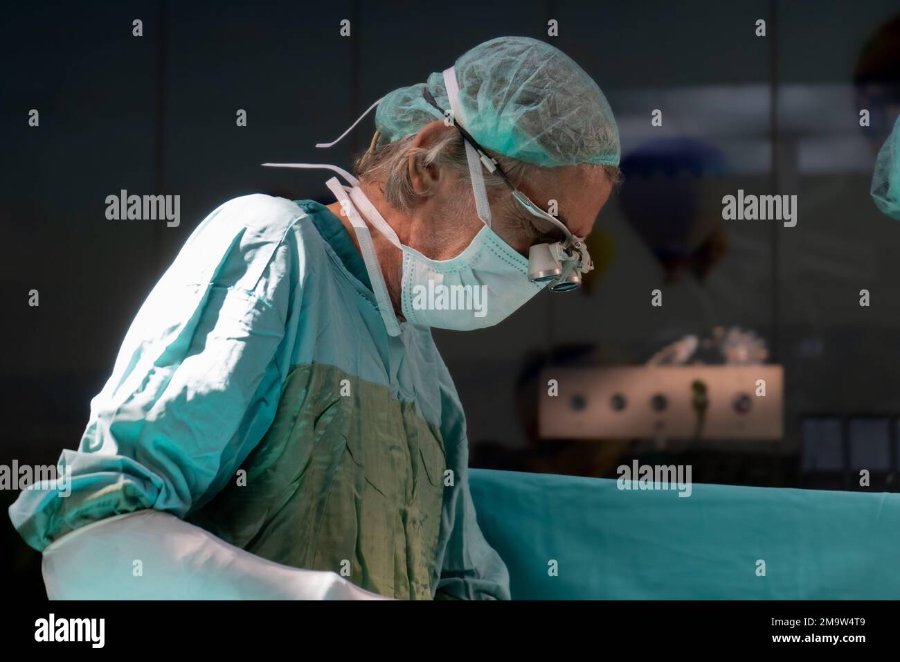 Open heart surgery doctor perform open heart surgery. Doctors in green ...