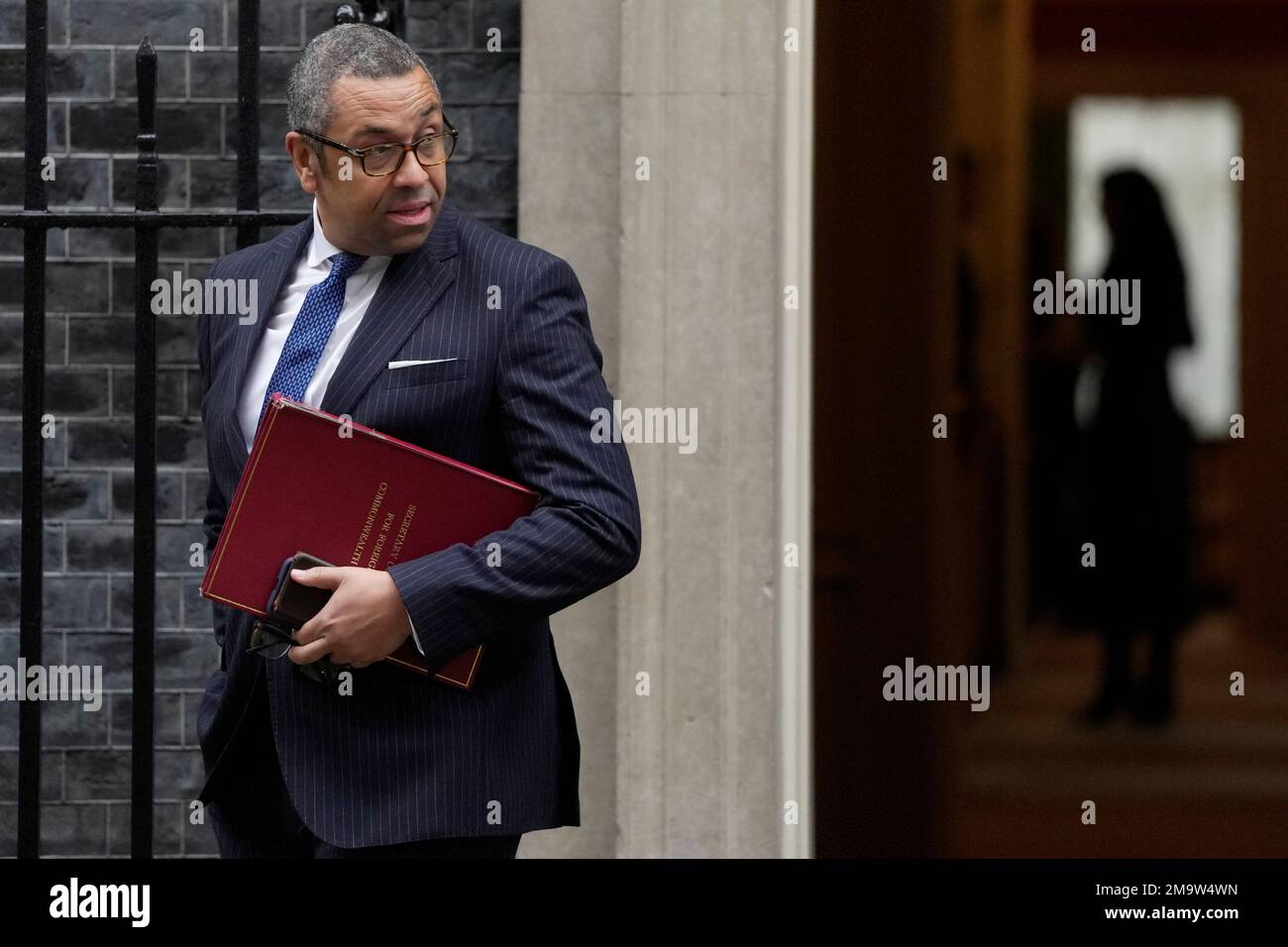 Britain's Foreign Secretary James Cleverly leaves after a meeting in ...