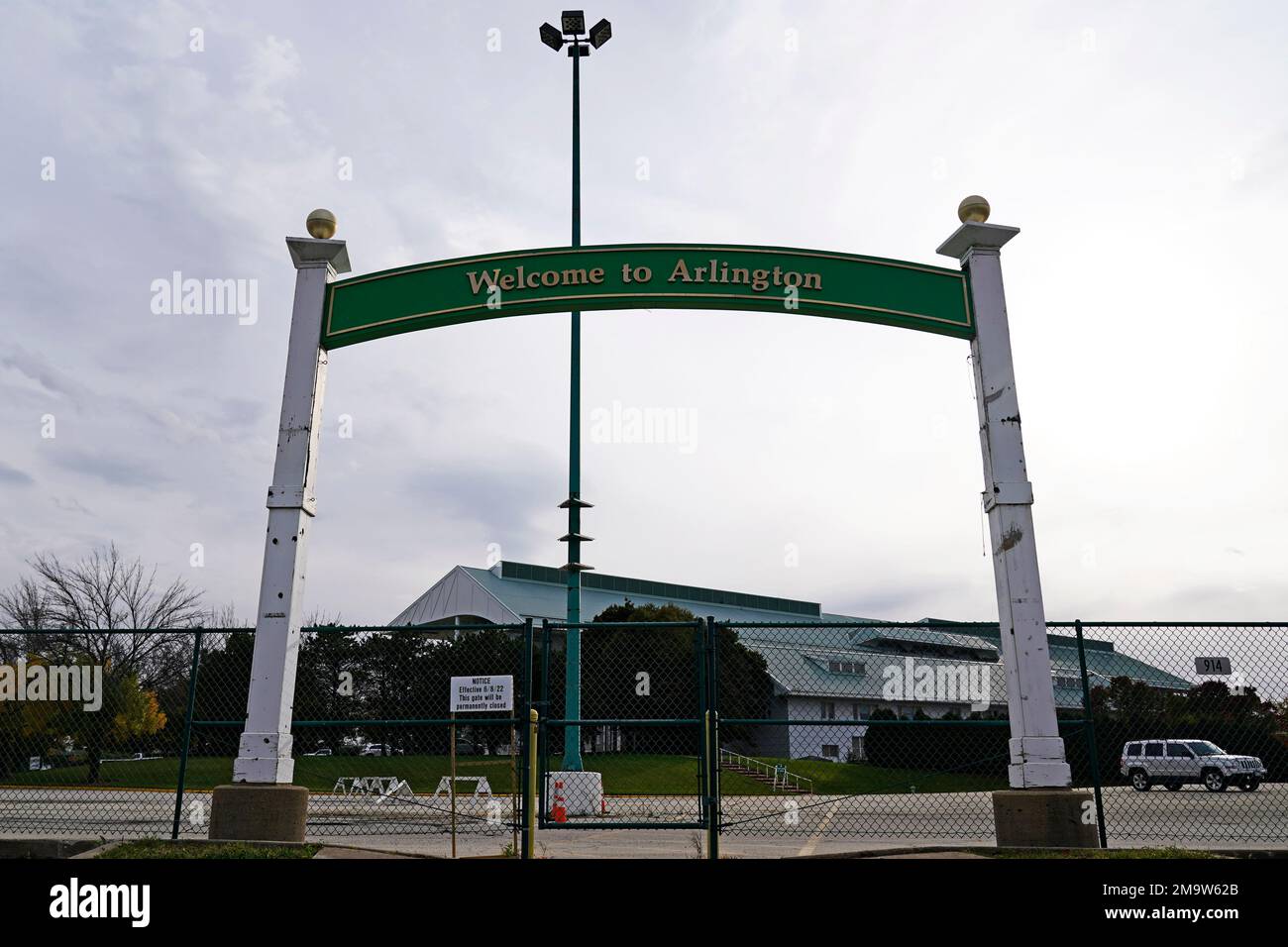 Welcome to Arlington sign is seen at Arlington International Racecourse ...