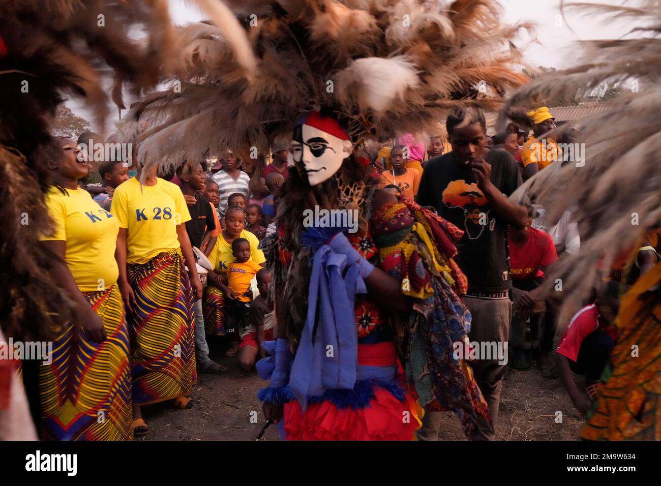 Gule Wamkulu dance secretive society members in gory masks and colorful ...