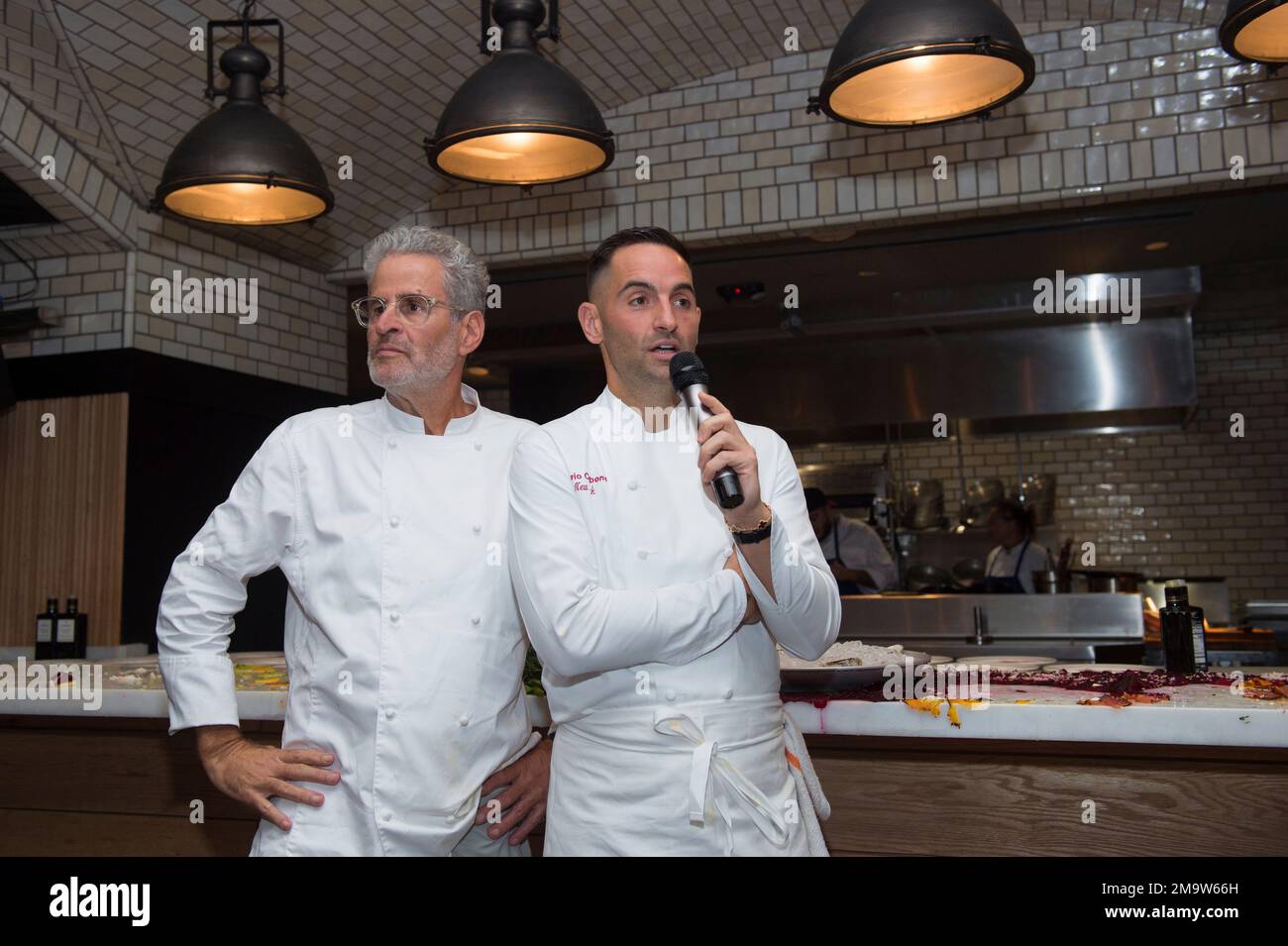 Chefs Eyal Shani, left, and Mario Carbone attend HaSalon Miami's One ...