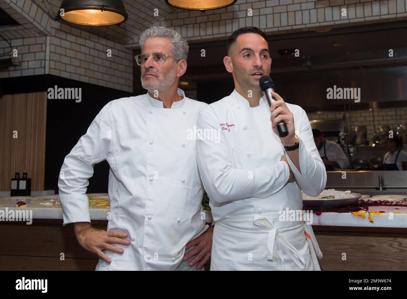 Chefs Eyal Shani, left, and Mario Carbone attend HaSalon Miami's One ...