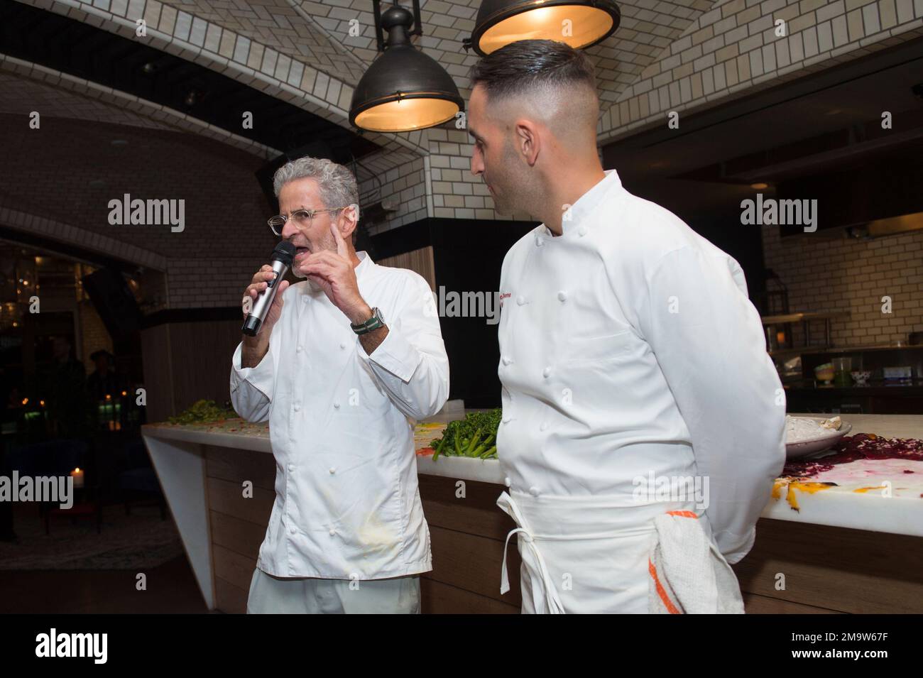 Chefs Eyal Shani, left, and Mario Carbone attend HaSalon Miami's One ...