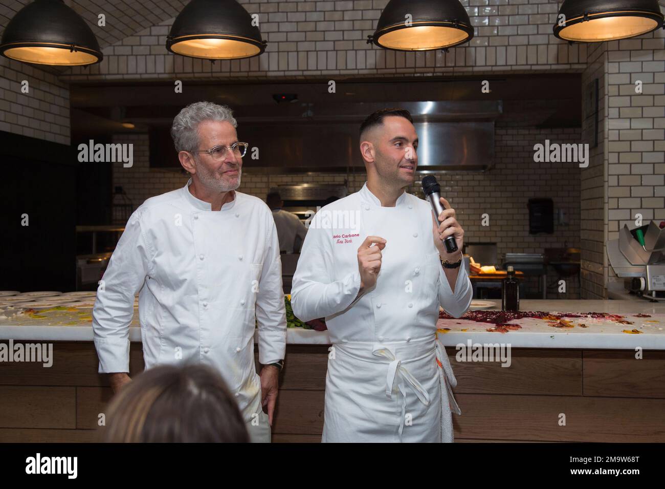 Chefs Eyal Shani, left, and Mario Carbone attend HaSalon Miami's One ...