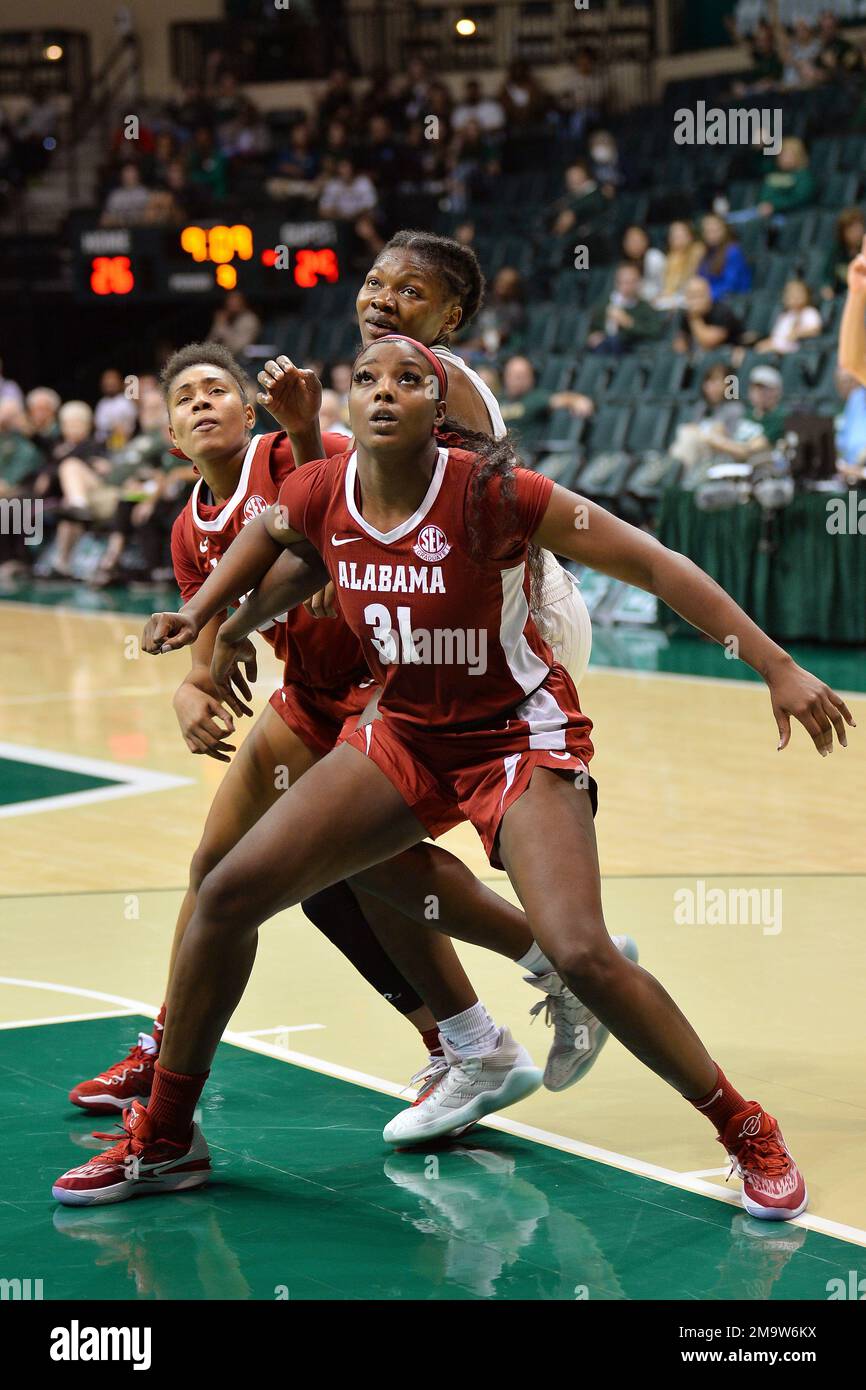 Alabama's Jada Rice (31), USF's Dulcy Fankam Mendjiadeu (32), Alabama's ...