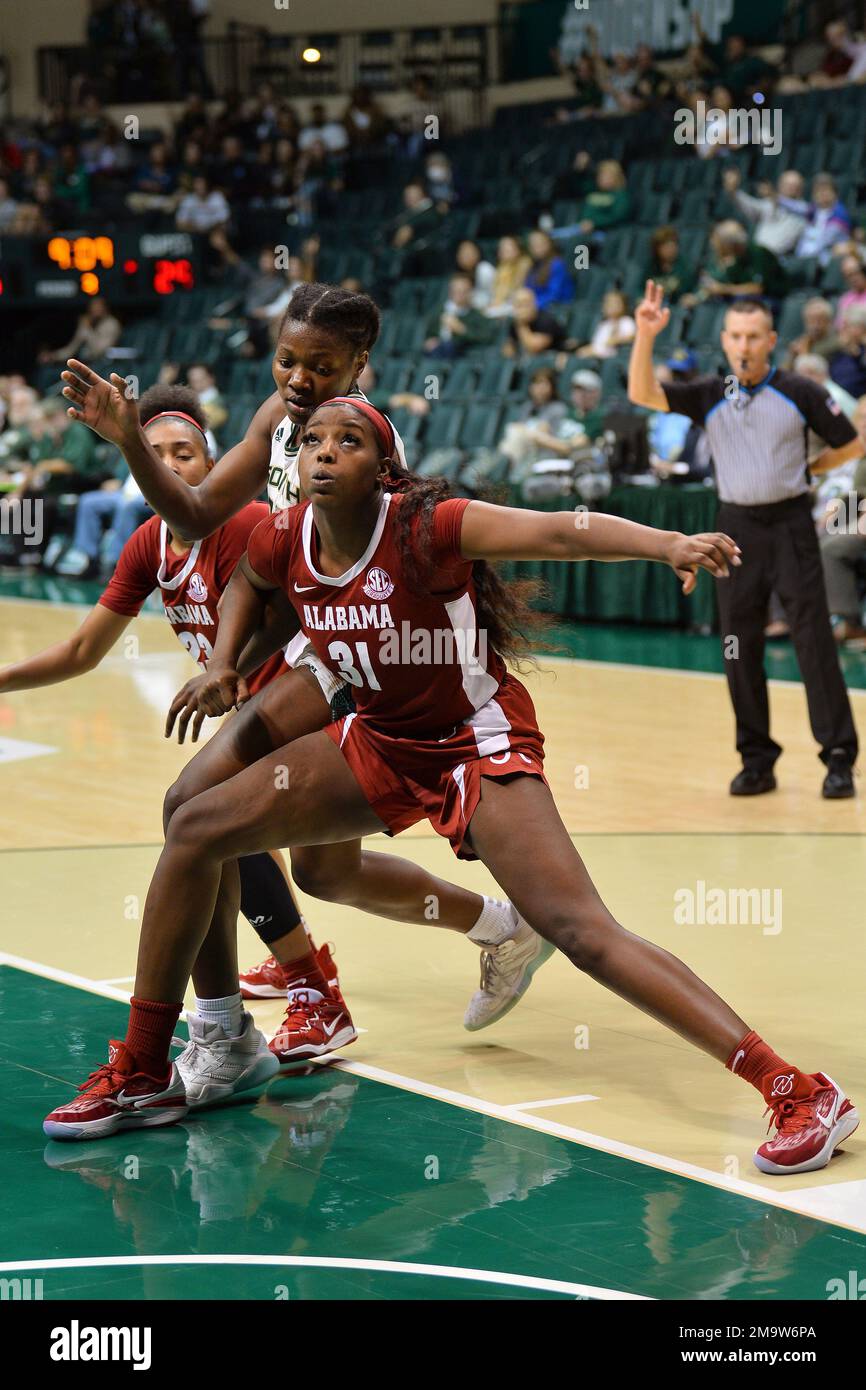 Alabama's Jada Rice (31), USF's Dulcy Fankam Mendjiadeu (32), Alabama's ...