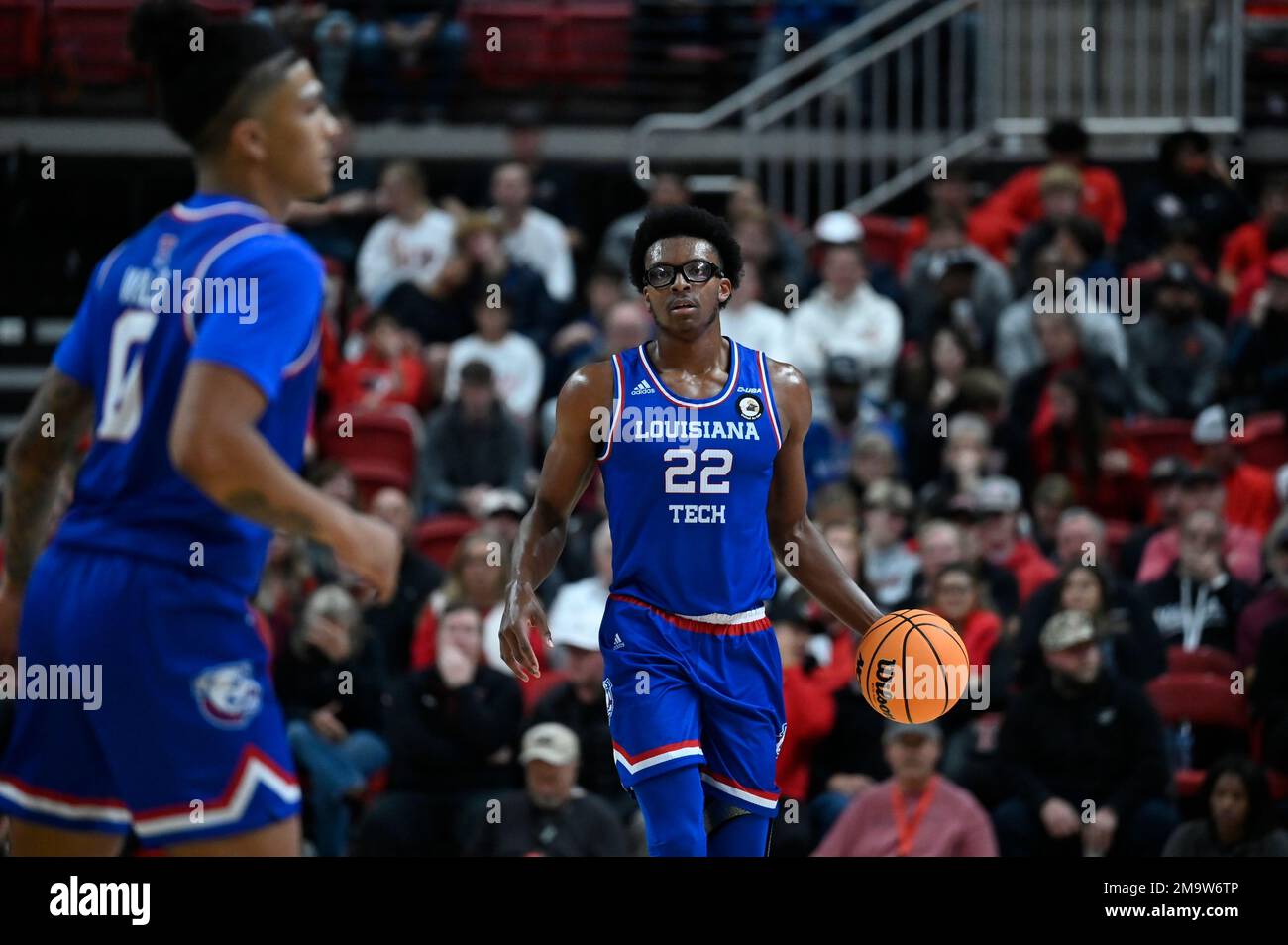 Louisiana Tech forward Isaiah Crawford (22) controls the ball against ...
