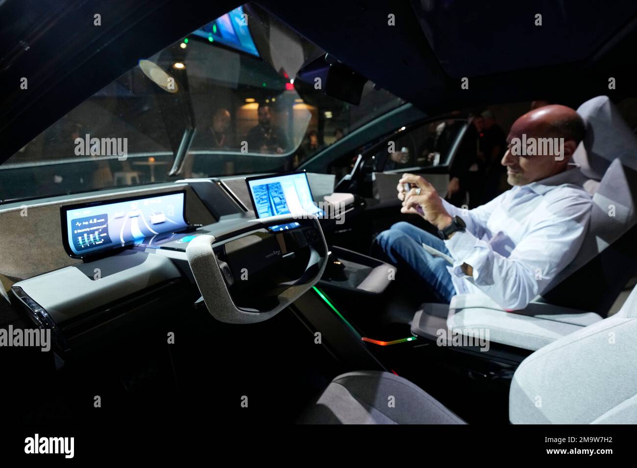 The interior of the Toyota bZ Compact SUV concept car is seen on ...