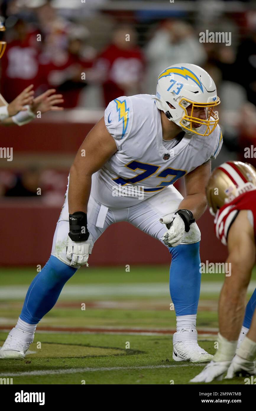 Los Angeles Chargers offensive tackle Foster Sarell (73) lines up ...