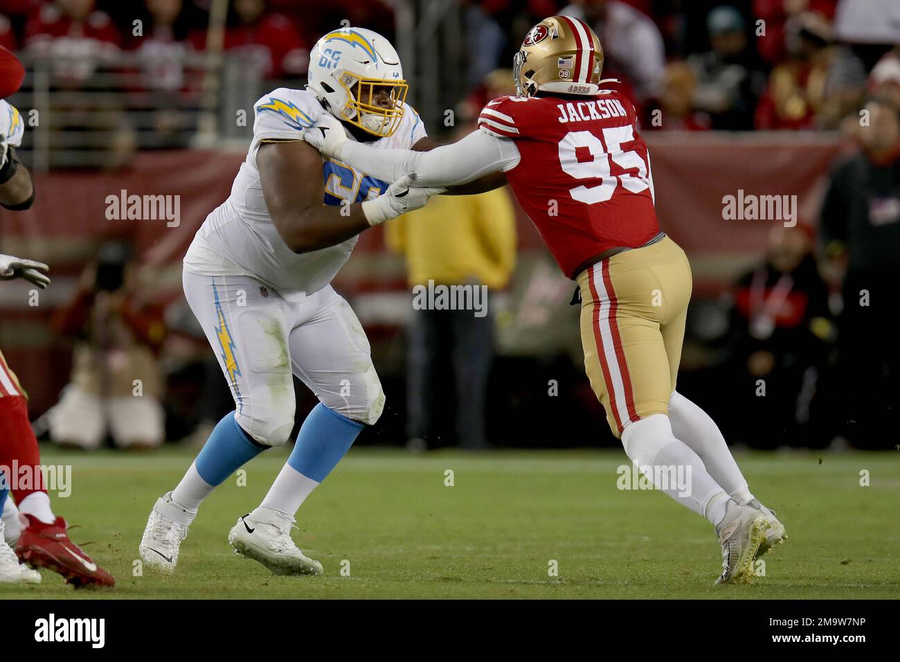 Los Angeles Chargers guard Jamaree Salyer (68) blocks San Francisco ...