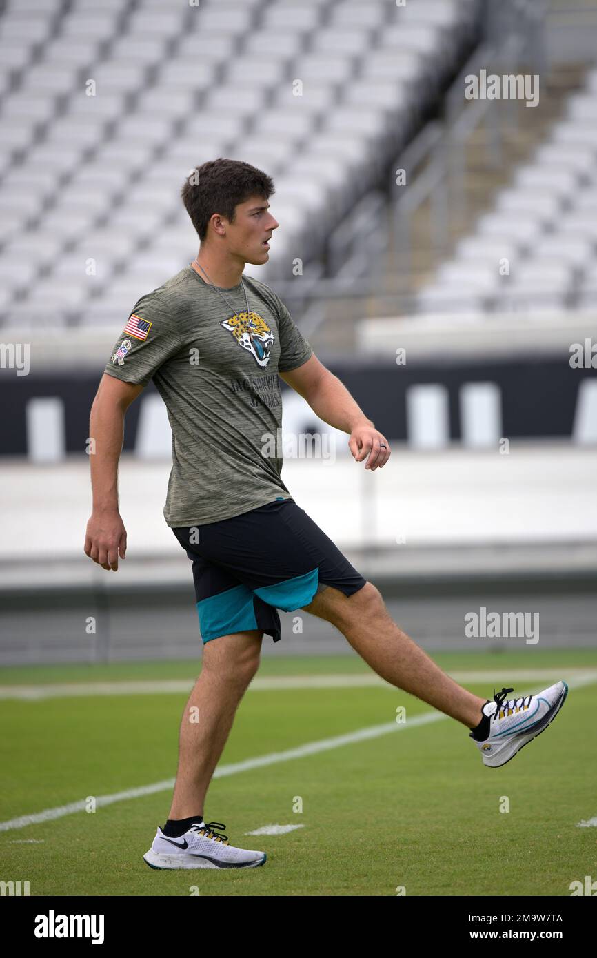 Jacksonville Jaguars place kicker Riley Patterson works out on the ...