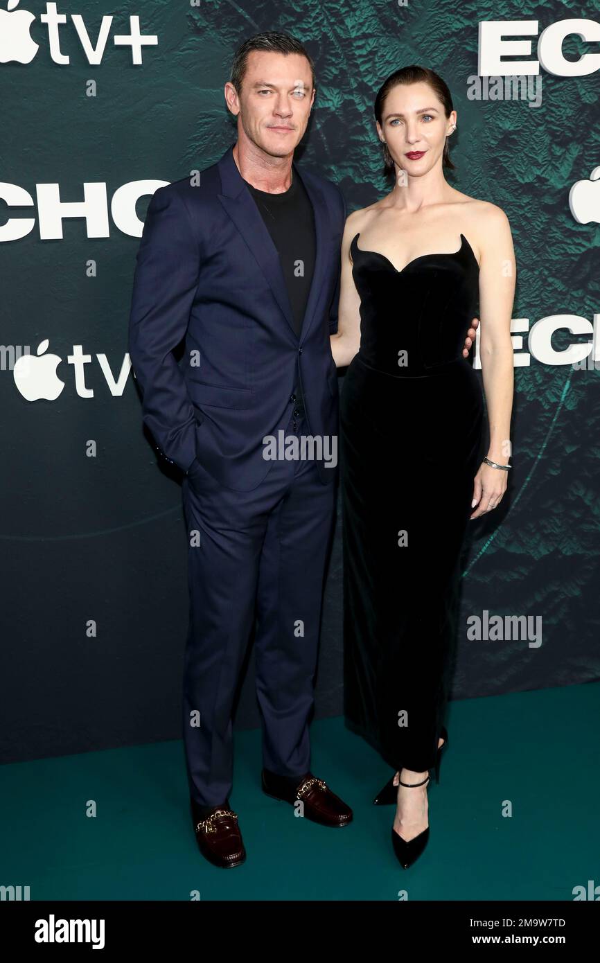 Actor Luke Evans, left, and Jessica Ann Collins, right, attend the ...