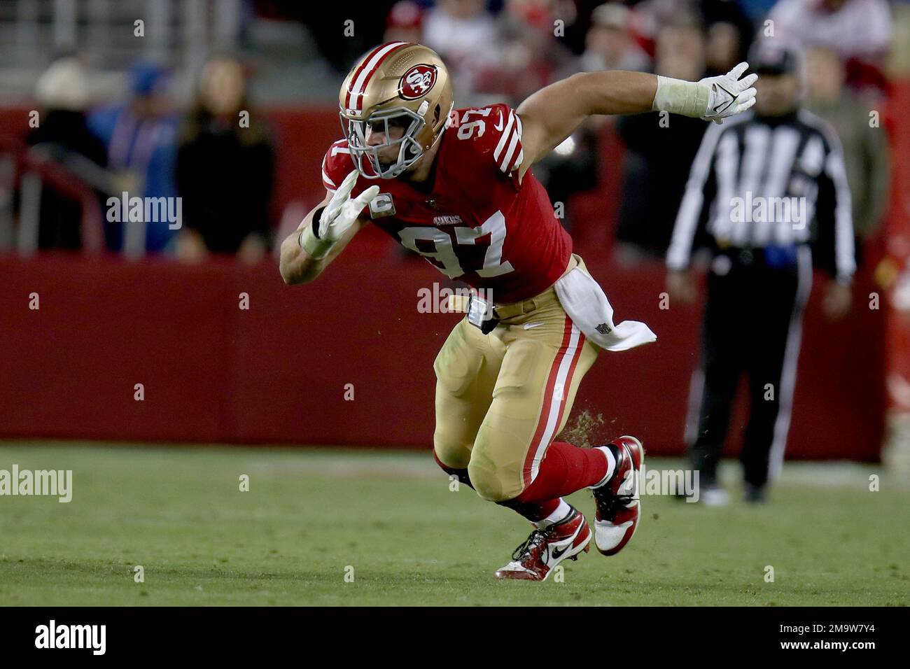 San Francisco 49ers defensive end Nick Bosa (97) rushes during an NFL ...