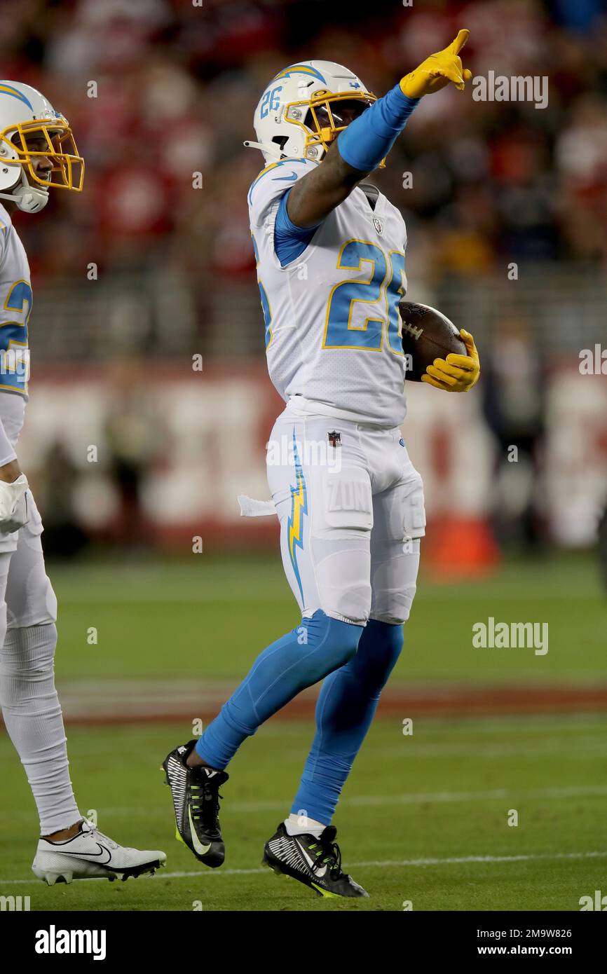 Los Angeles Chargers cornerback Asante Samuel Jr. (26) reacts during an ...
