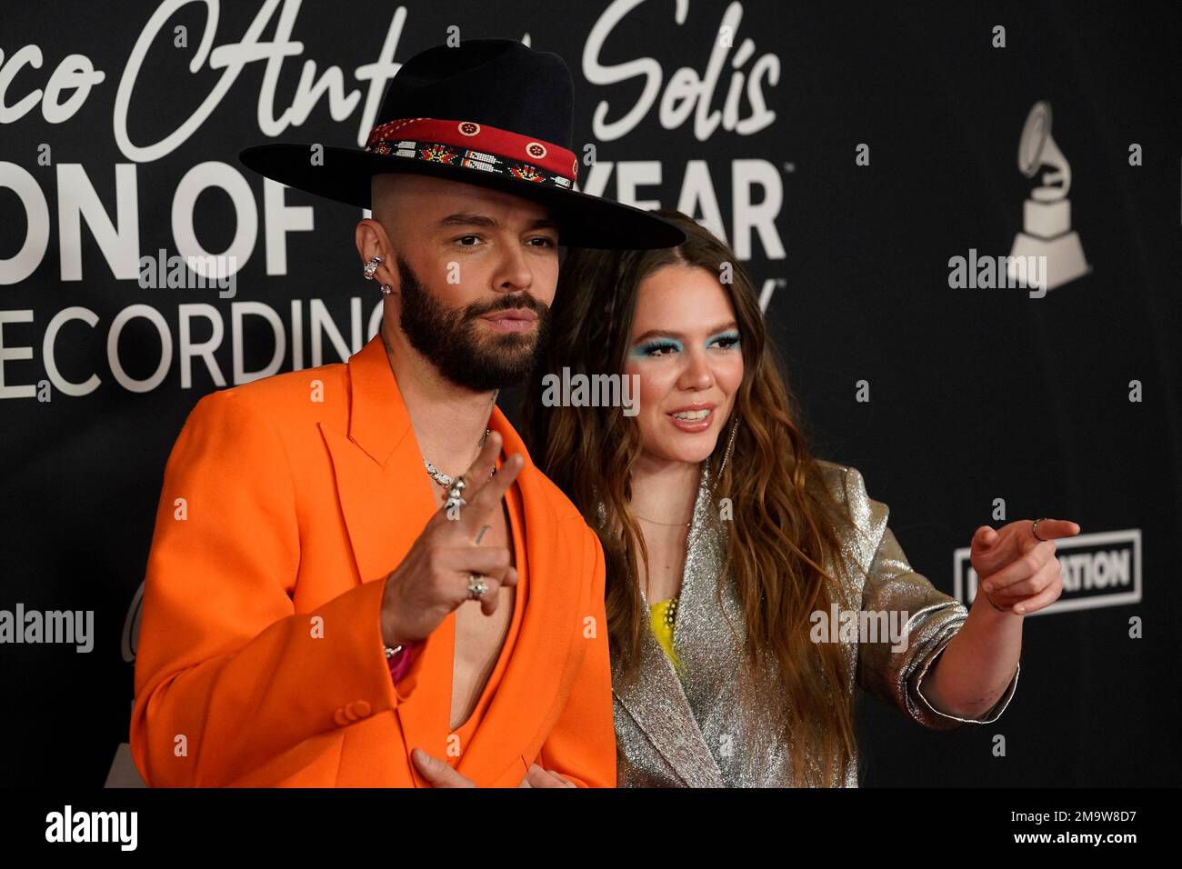 Jesse Huerta, left, and Joy Huerta of Jesse y Joy arrive at the Latin ...