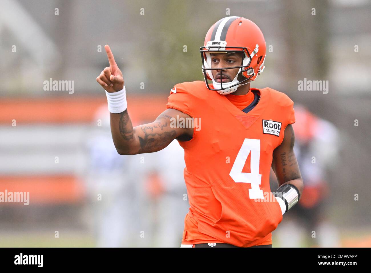 Cleveland Browns quarterback Deshaun Watson stands on the field during ...