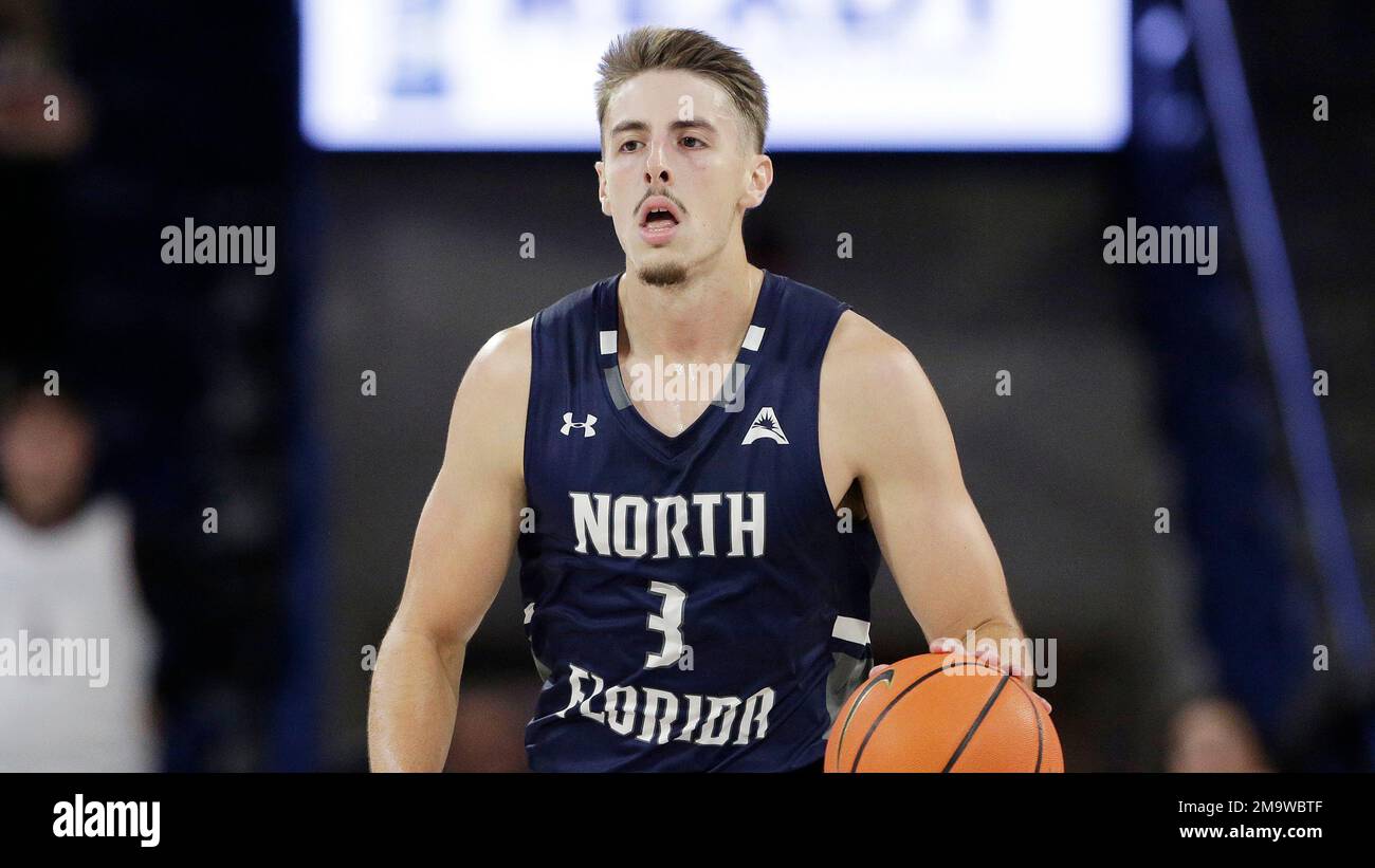 North Florida forward Carter Hendricksen controls the ball during the ...