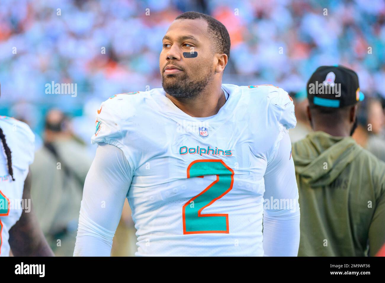 Miami Dolphins linebacker Bradley Chubb (2) walks on the sidelines ...