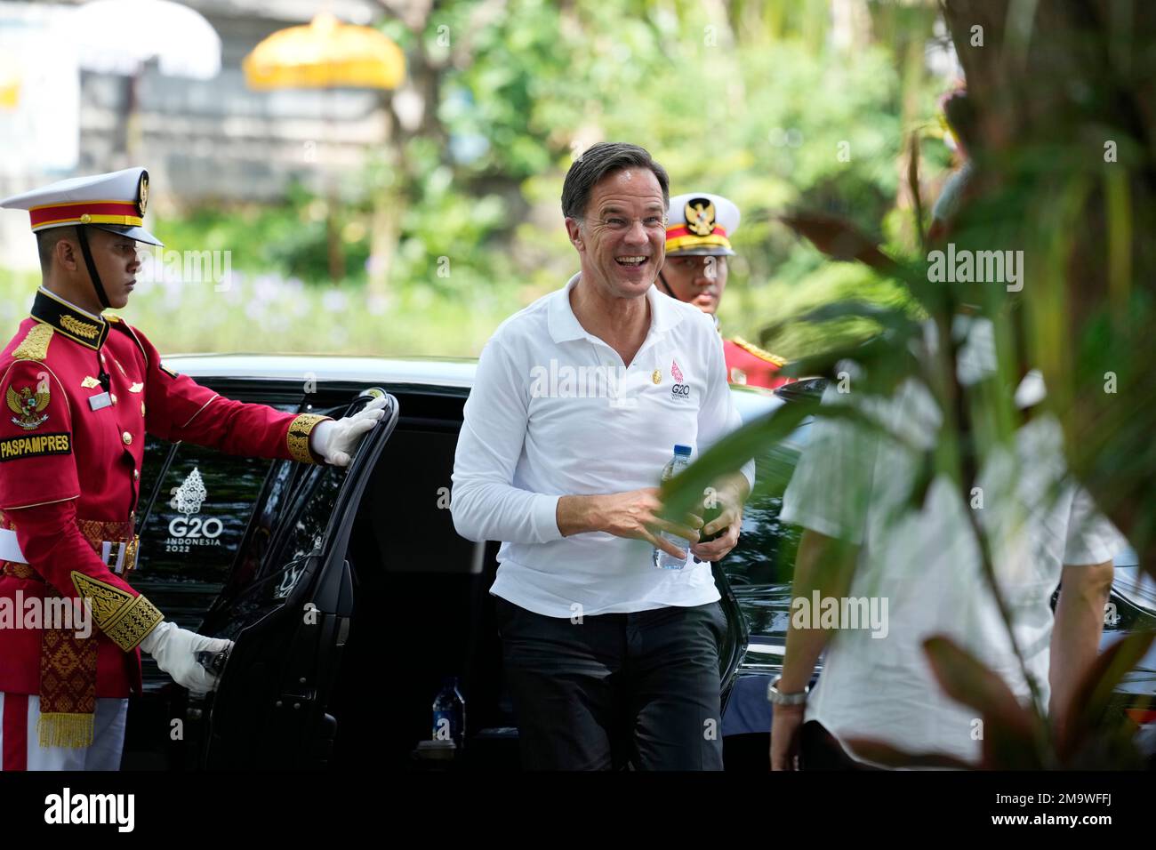 Netherlands Prime Minister Mark Rutte arrives for a tree planting event at the Taman Hutan Raya ...