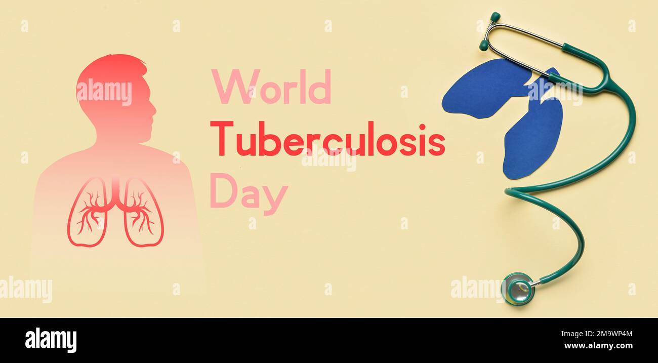 Banner for World Tuberculosis Day with stethoscope and paper lungs ...