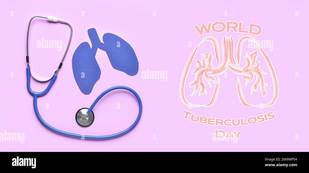 Banner for World Tuberculosis Day with stethoscope and paper lungs on ...