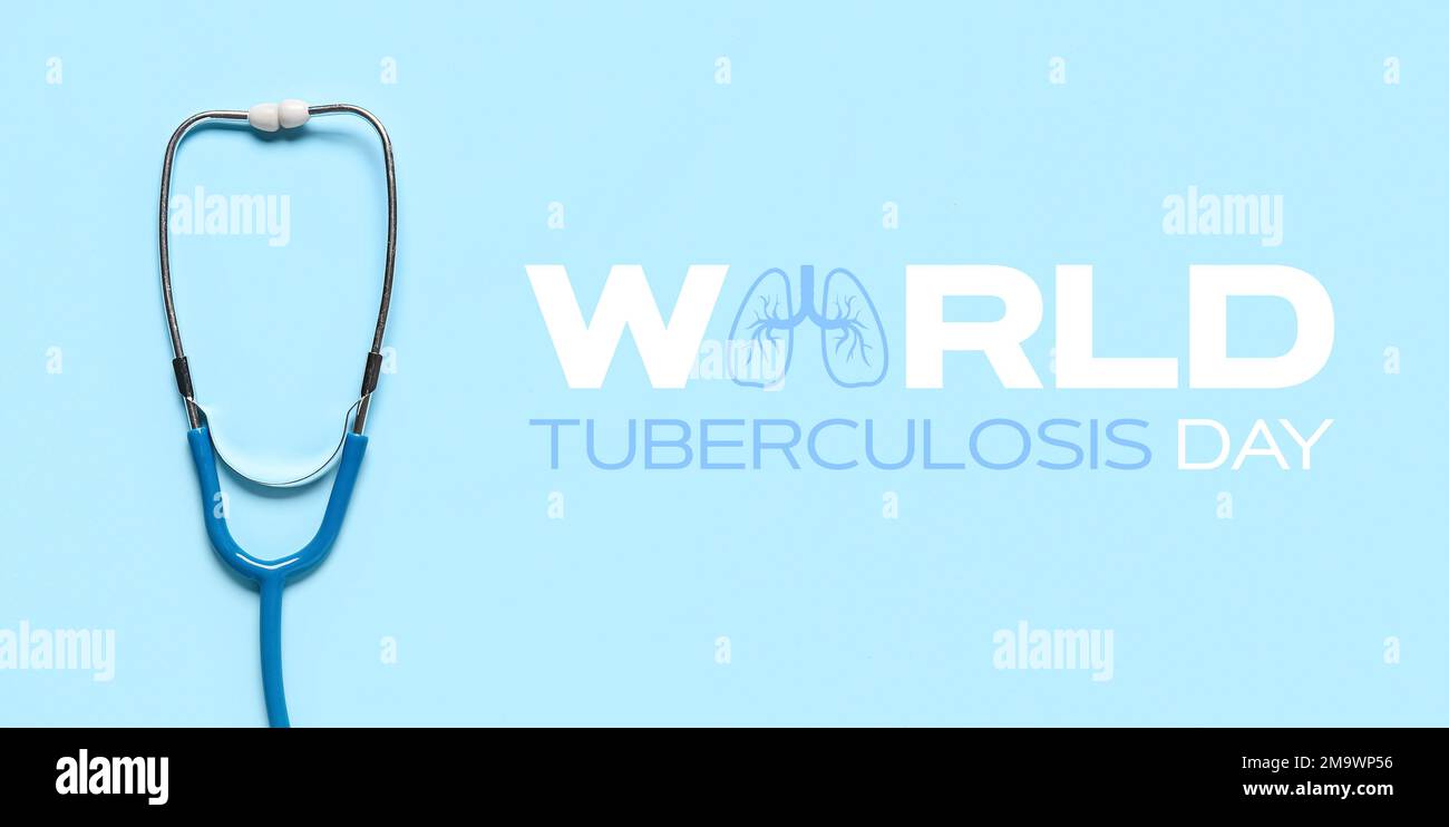 Banner for World Tuberculosis Day with stethoscope on light blue ...